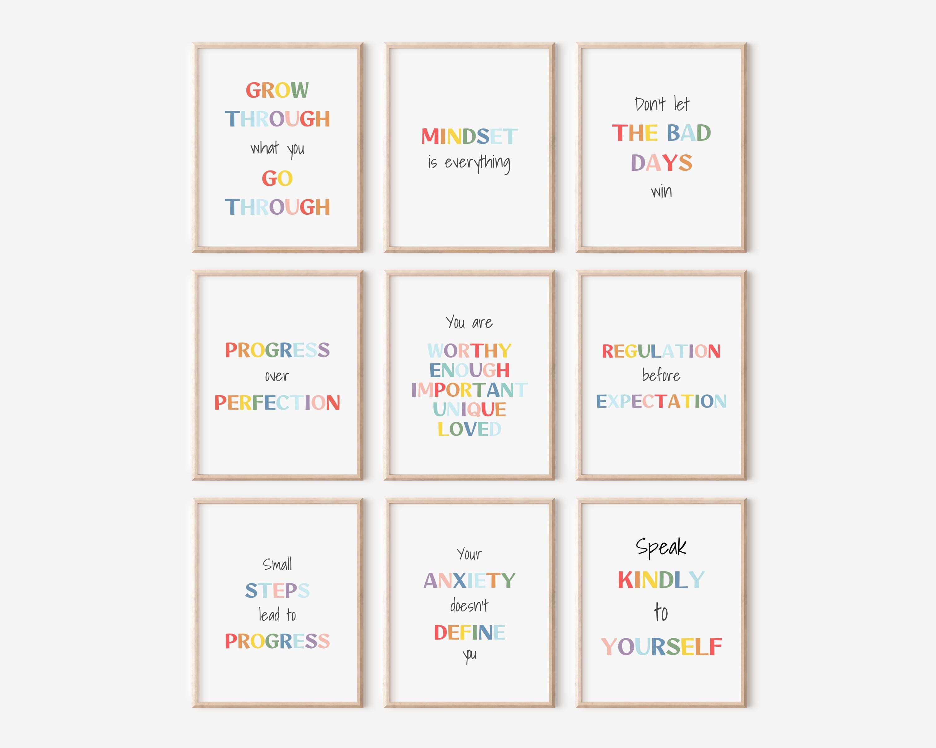 Positive Affirmations Poster, Set of 18 Therapy Office Decor, Mindful ...
