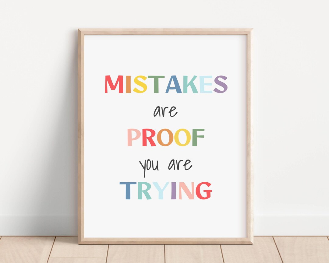 Mistakes Are Proof You Are Trying Poster, Kids Affirmation, Rainbow ...