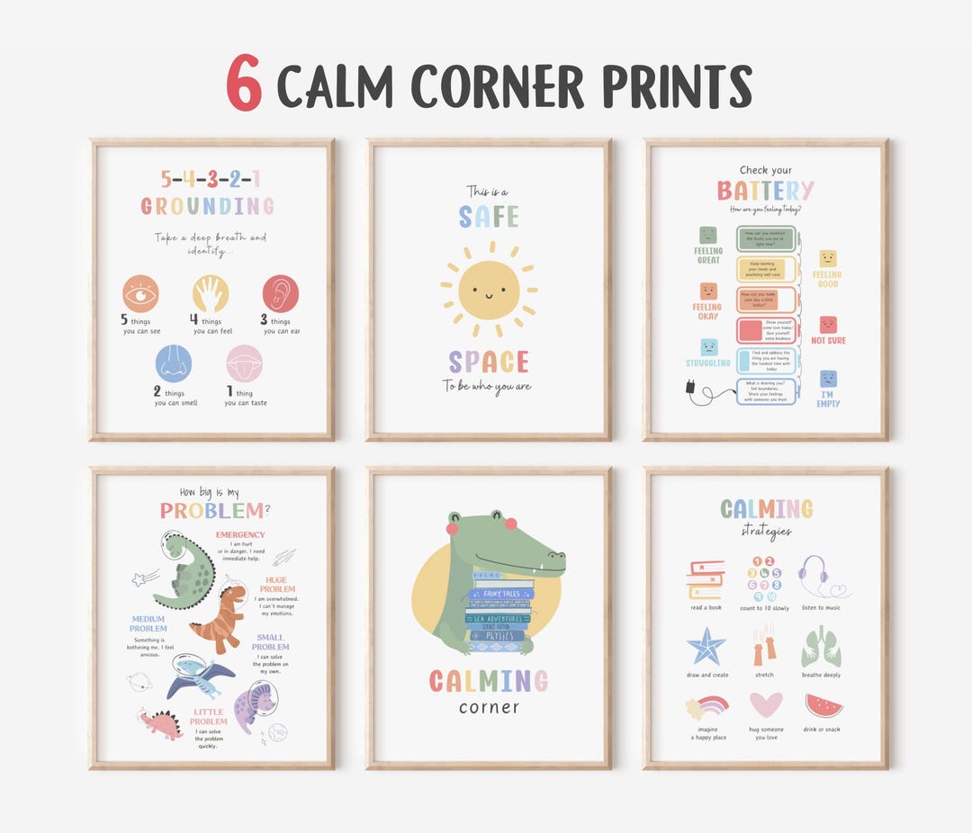 6 Calming Corner Posters, Therapy Office Decor, Mindful Wall Art for ...