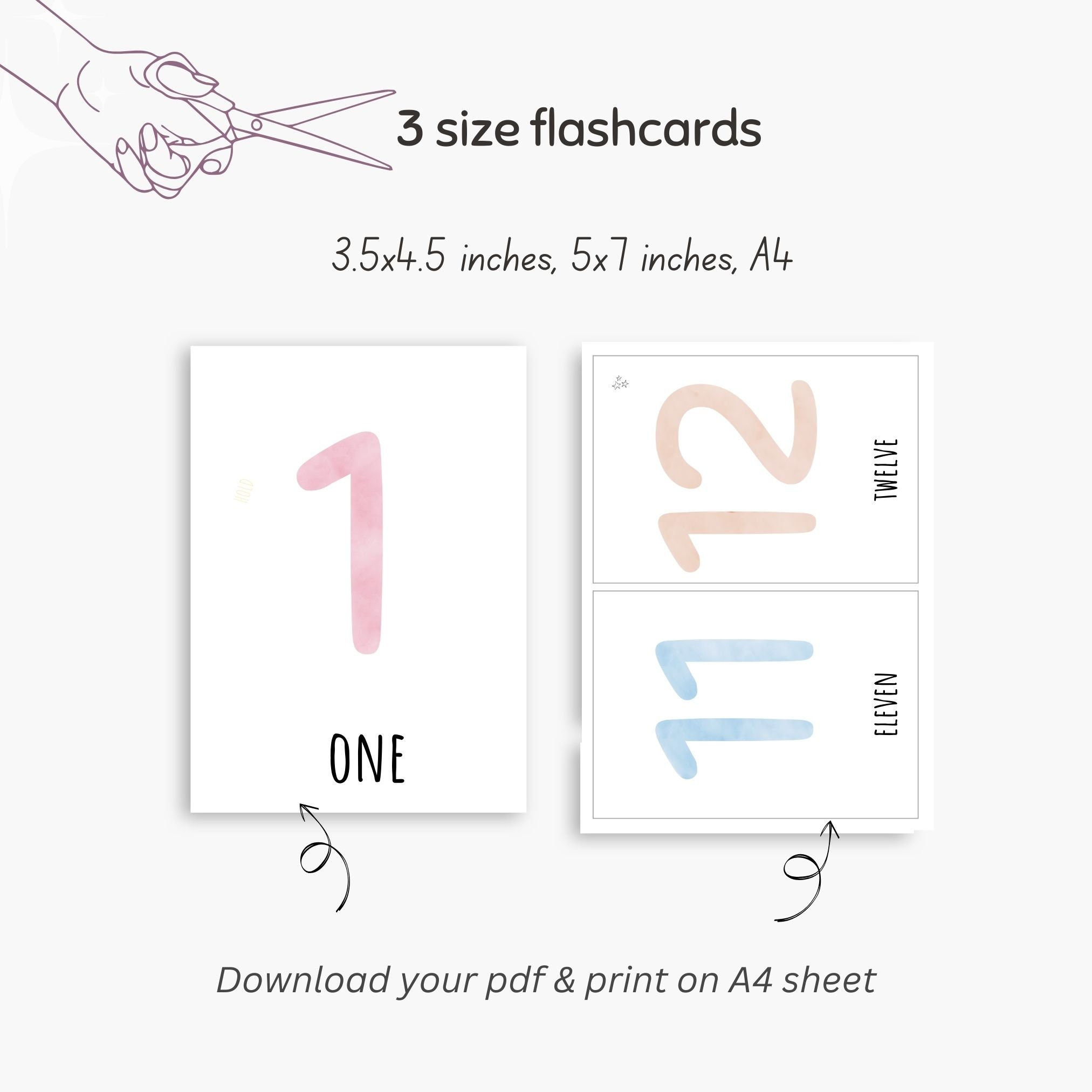 Watercolor Numbers Flash Cards, Preschool Counting Flash Cards, Count ...