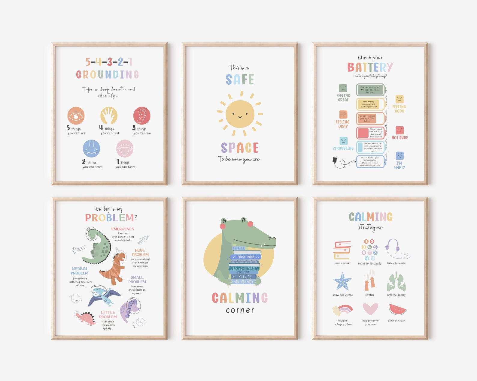 6 Calming Corner Posters, Therapy Office Decor, Mindful Wall Art for ...