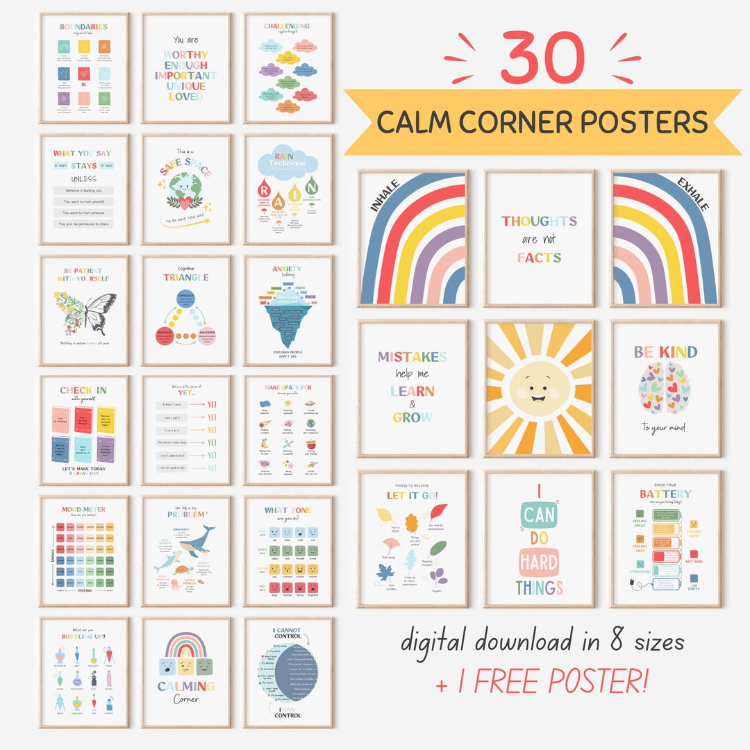 30 Calming Corner Posters, Therapy Office Decor, Mindful Wall Art for ...