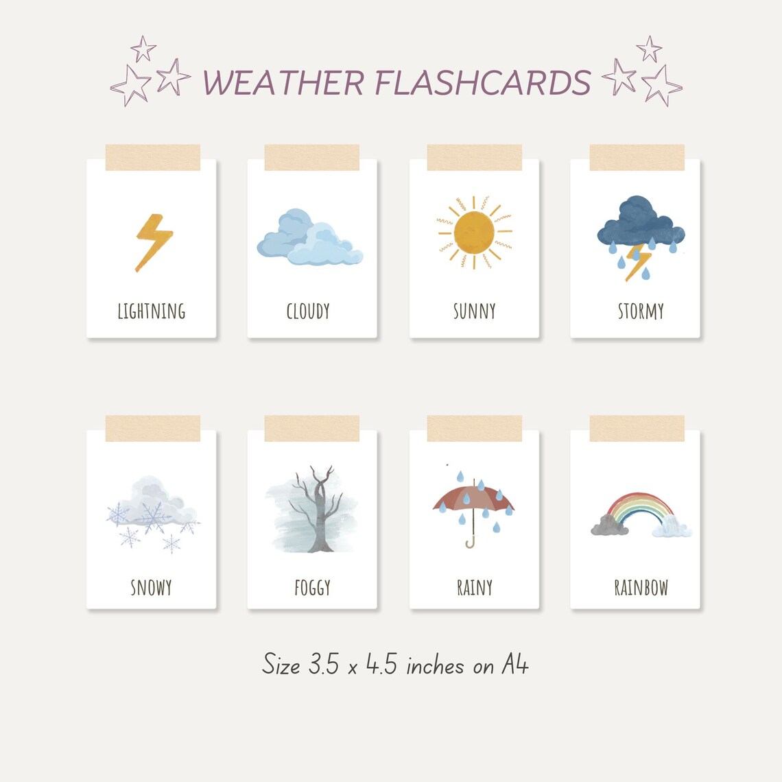 WEATHER Vocabulary, 16 Montessori Cards, Weather Flash Cards ...