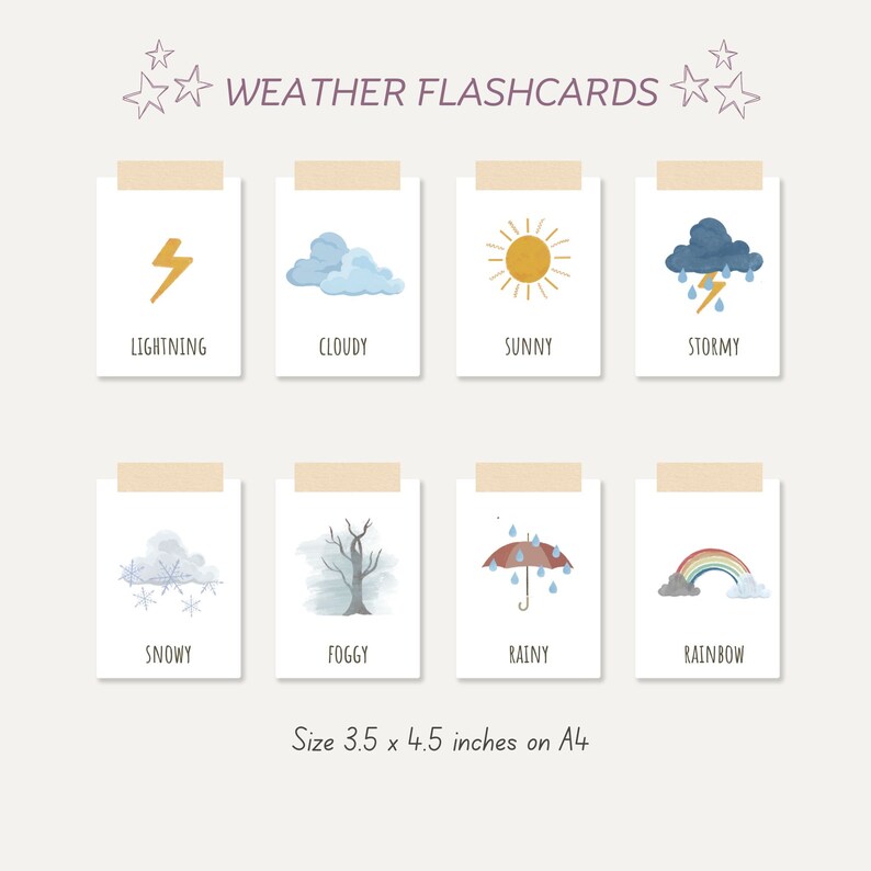WEATHER Vocabulary, 16 Montessori Cards, Weather Flash Cards ...
