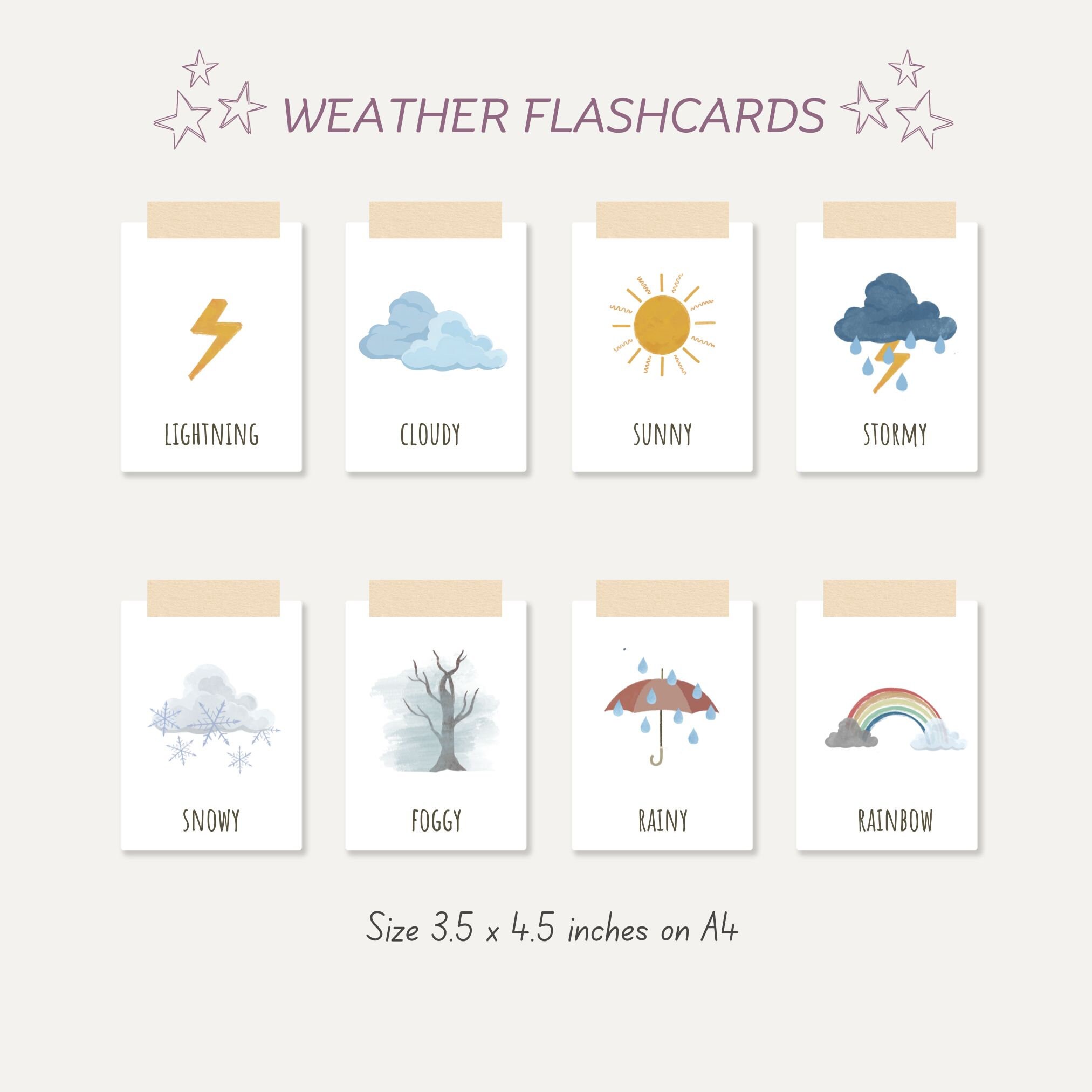 WEATHER Vocabulary, 16 Montessori Cards, Weather Flash Cards ...