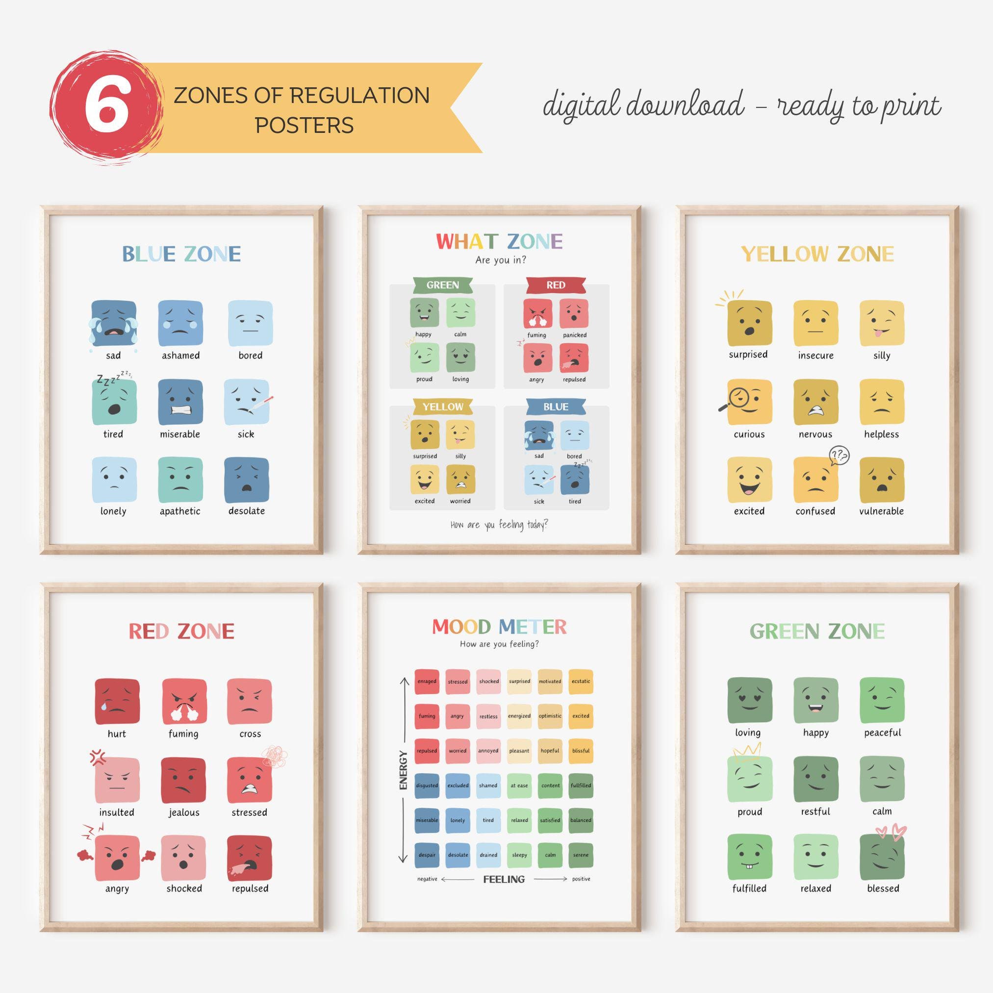 Set of 6 Zones of Regulation Posters, Classroom Decor, Feelings Chart ...