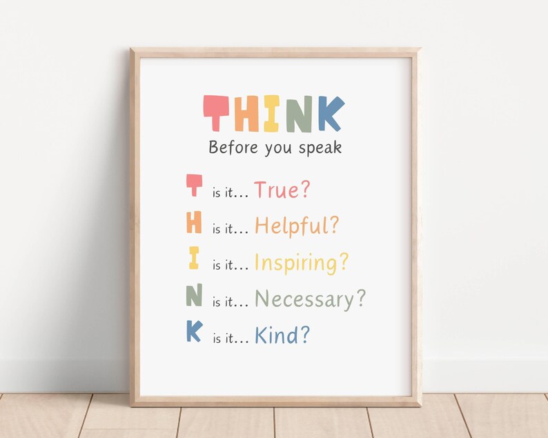 Think Before You Speak Poster, Positive Classroom Decor, School ...