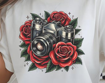 rose camera tattoo