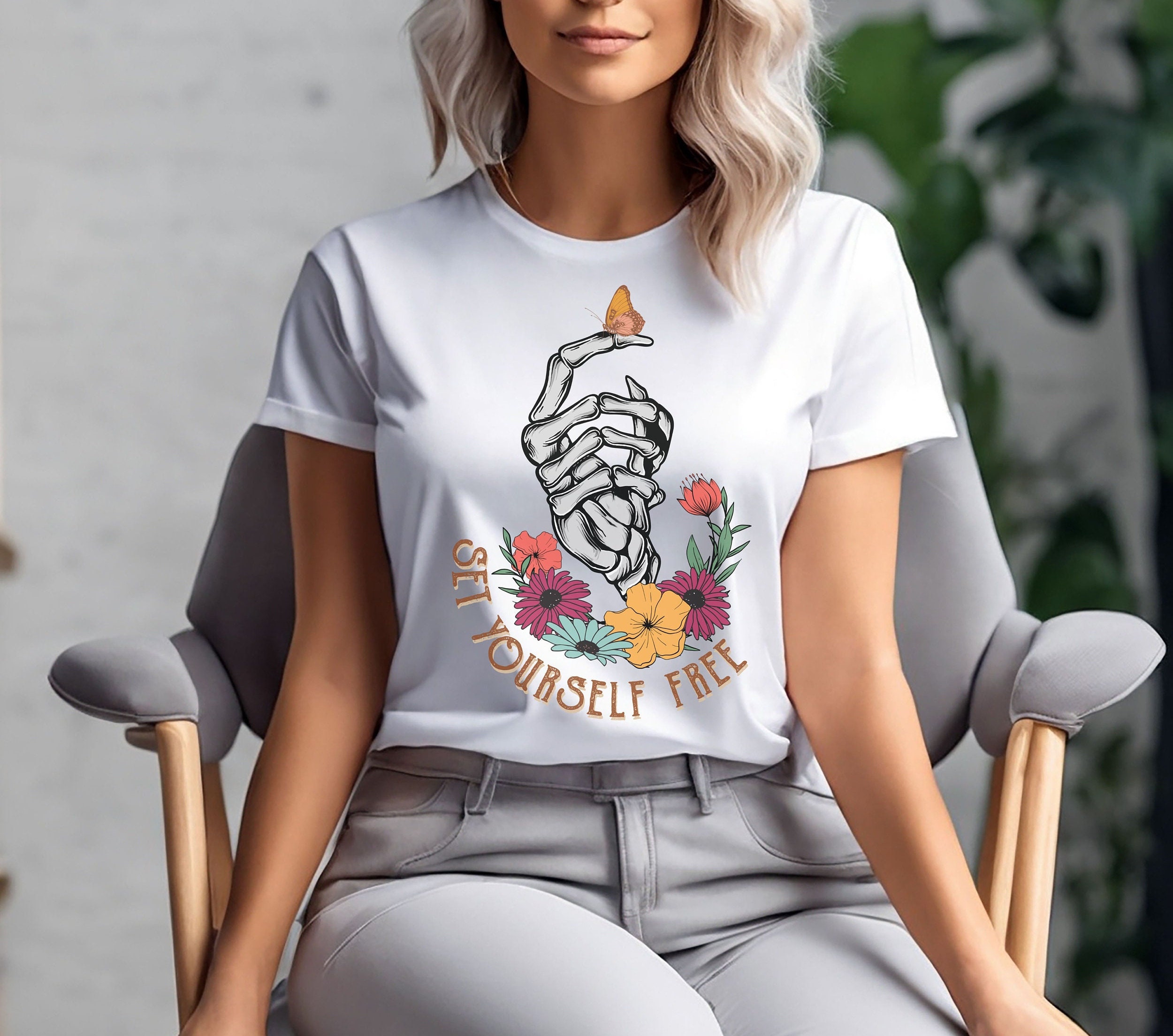 Floral Skeleton Hand T-shirt Png,butterfly Flowers Shirt,skeleton Hand ...