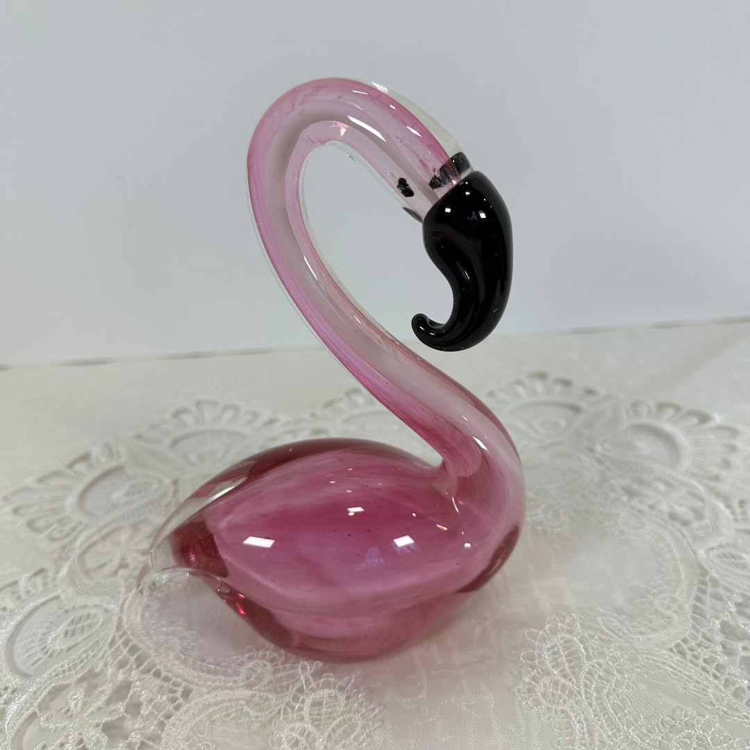 Vintage Murano Art Glass Bird Pink Clear Flamingo Italy MCM - Etsy