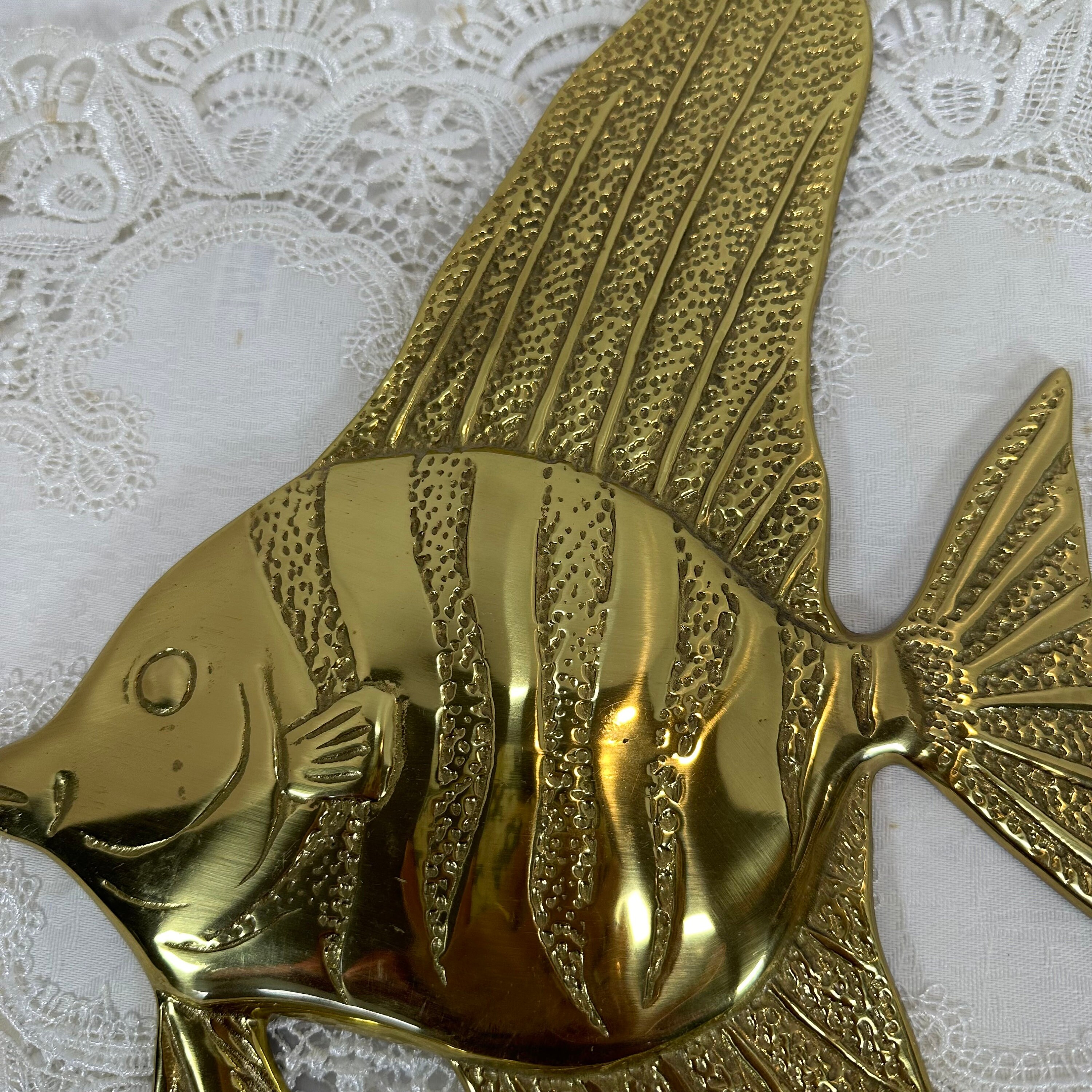 Vintage Large Solid Brass Angle Fish Wall Hanger Figurine 14.5"in Tall ...