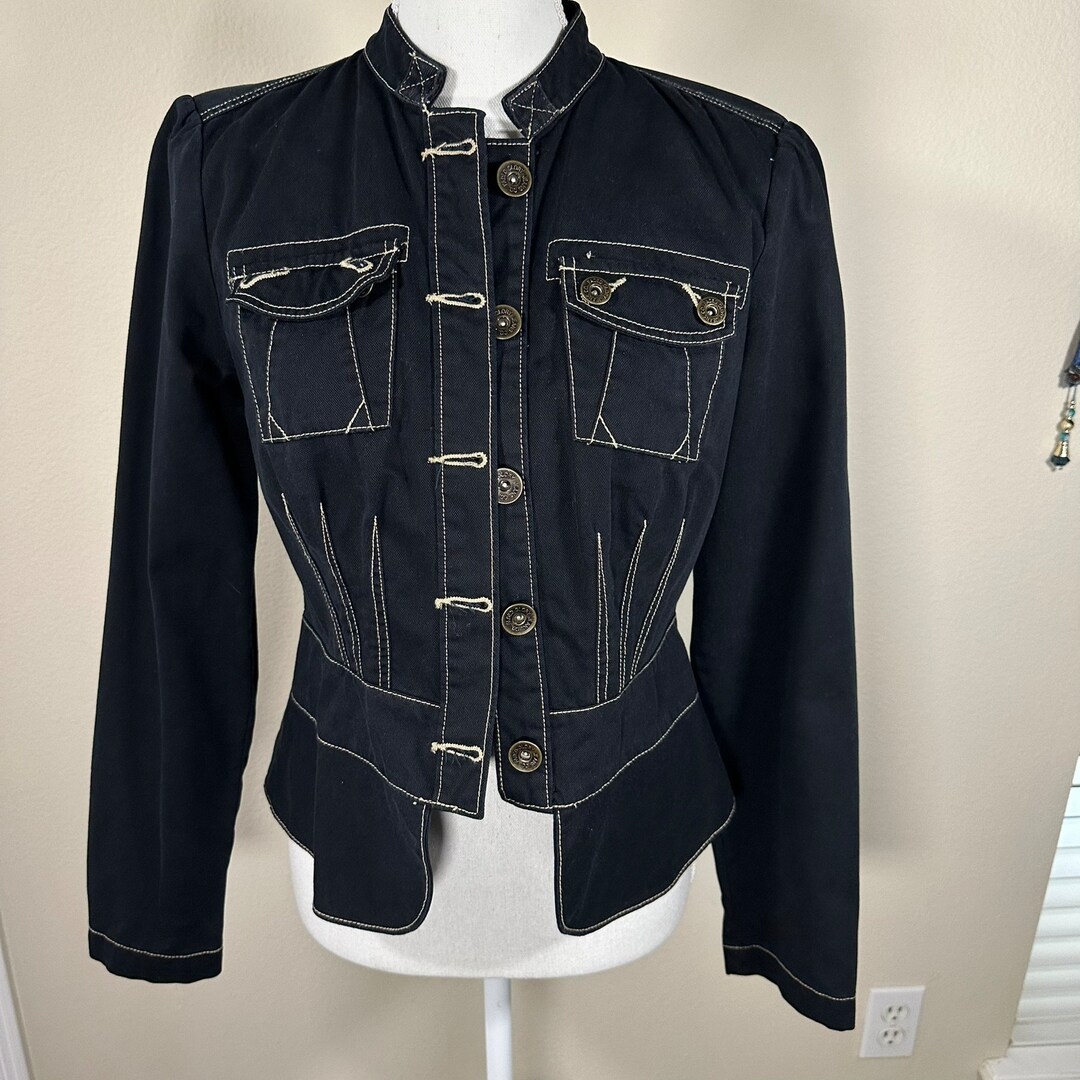 Vintage, Women's Clothes, Black Button up Jacket Heavy Cotton Fitted ...