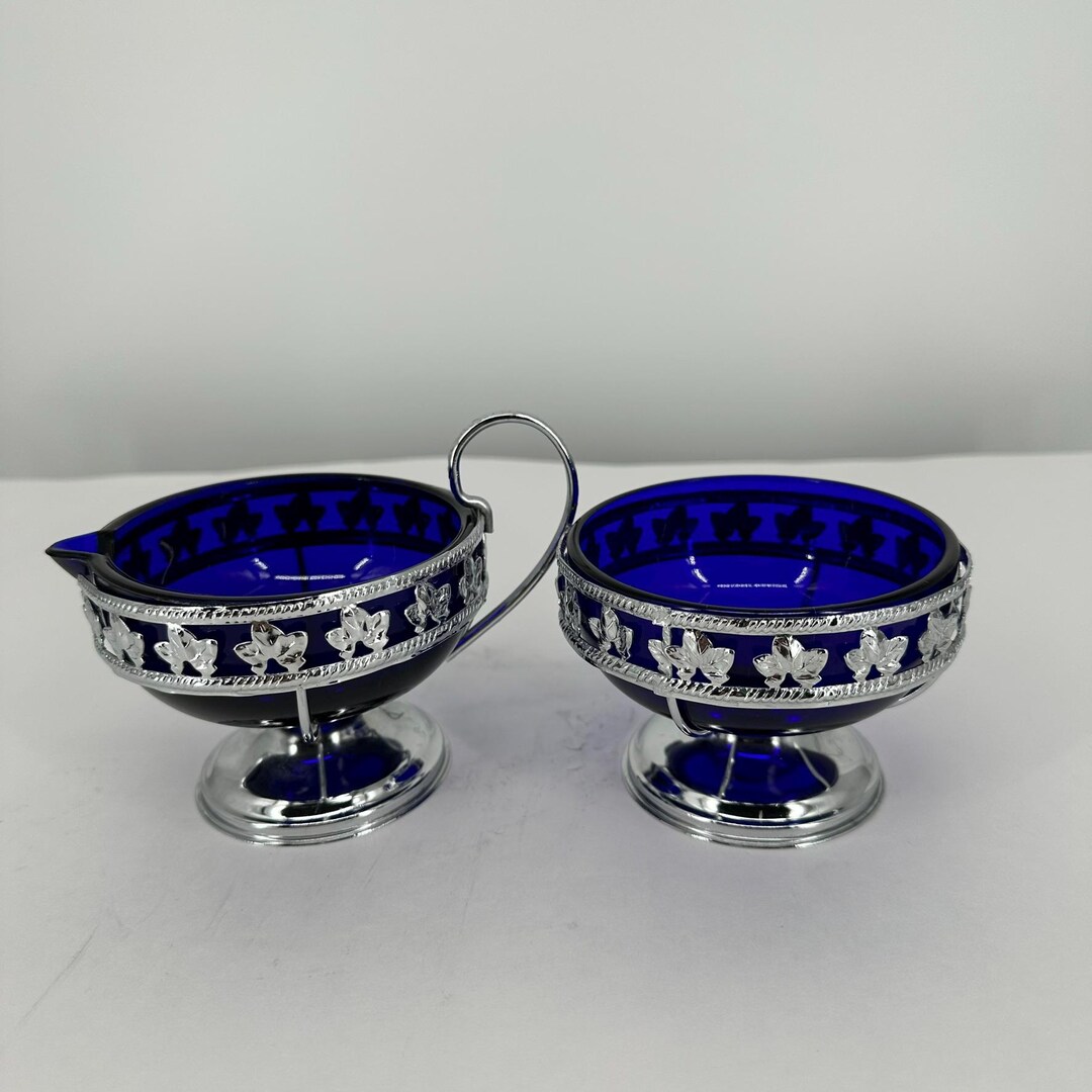 Vintage, Queen Anne / Silver Zinc Cobalt Bristol Blue Glass Creamer ...