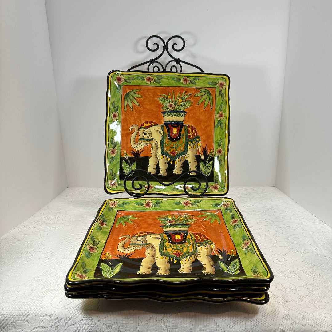 Vintage, West Indies Raj Elephant Platter 11" Square Luncheon Dinner ...
