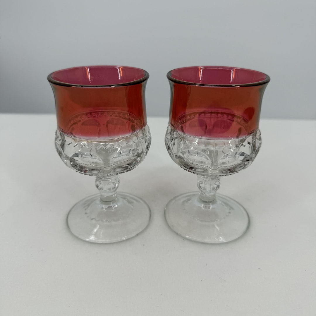 Set of 2 Vintage King's Crown Ruby Red Flashed Juice Glasses, 4" Tall ...