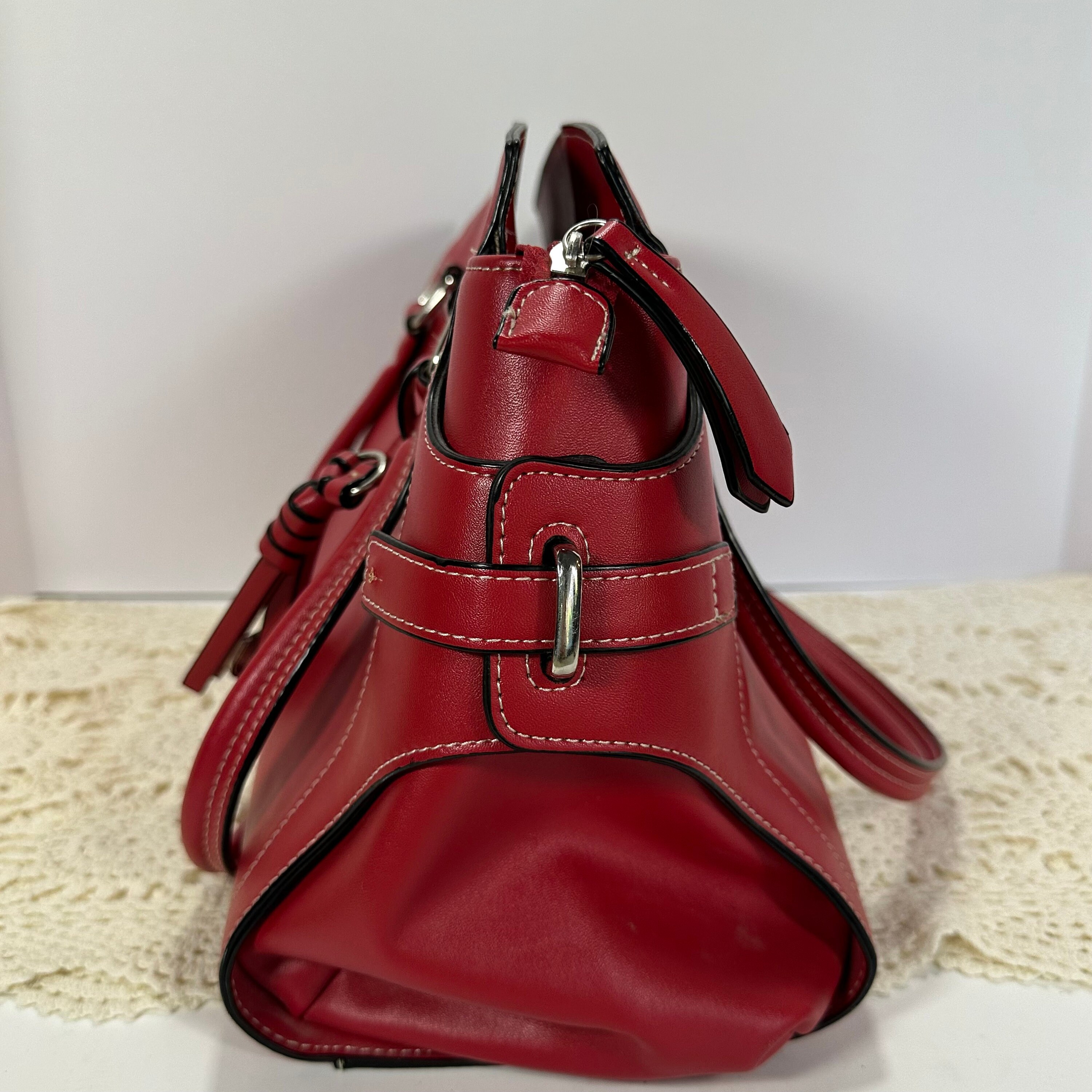 London Fog, Bag, London Fog Large Red Gold Tote Purse Stap Purse Bag - Etsy