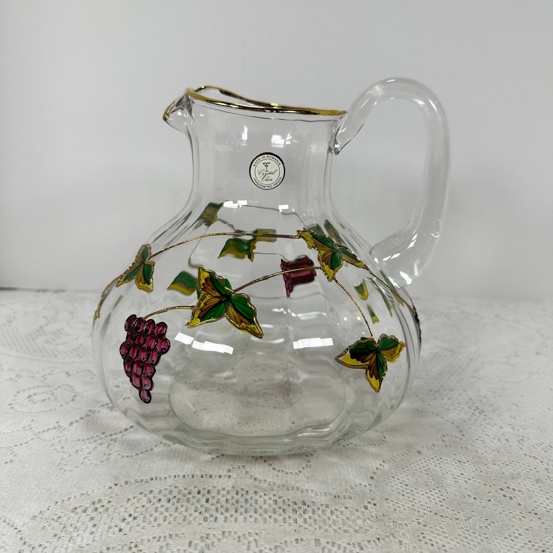 Vintage, Crystal Clear Hand Crafted Crystal Romania Glass Pitcher With ...