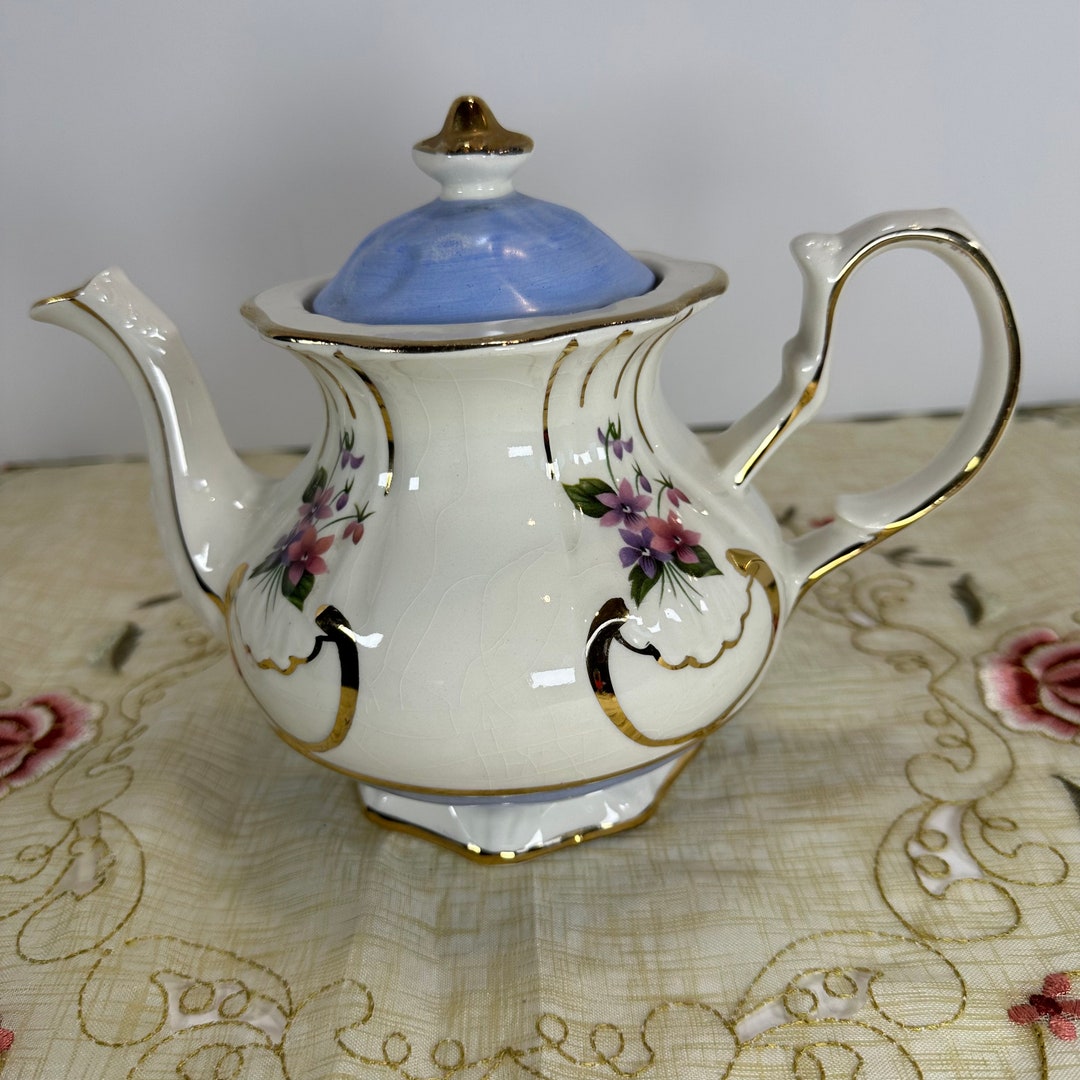 Vintage English National Tea Pot From Burslem England, Gold Trim Flower ...