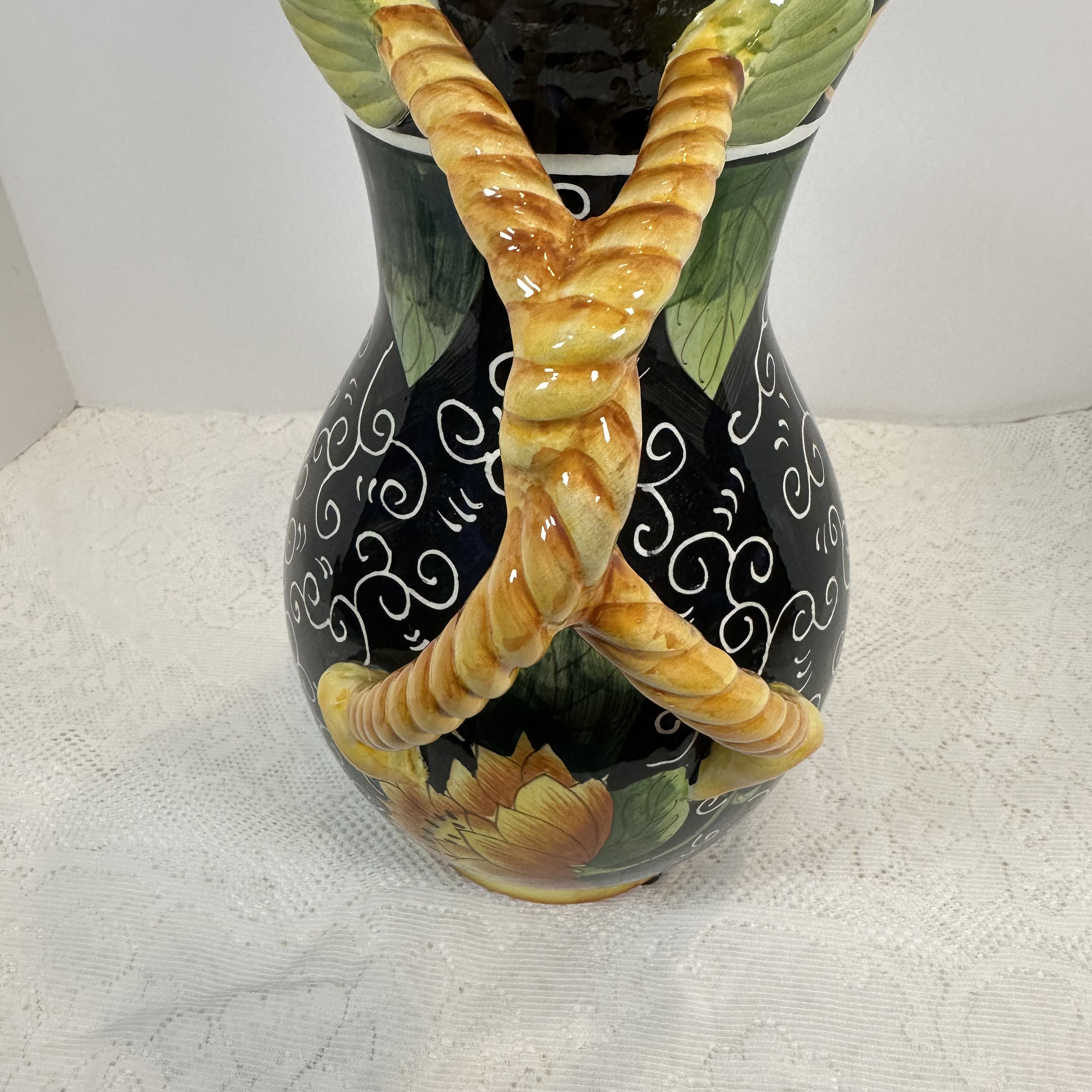 Vintage, Italian Themed With Hand Painted Sunflowers and Rope Braided ...