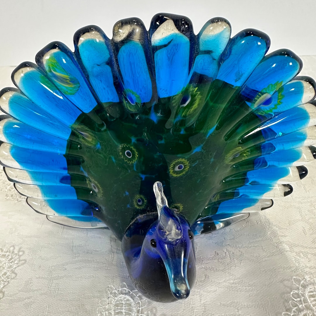 Vintage Murano Art Glass Bird Blue Peacock Clear Peacock, Italy Hand ...
