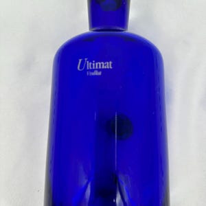 Vintage Ultimat Vodka Colbalt Blue Clear Bubble Glass Base With Glass ...