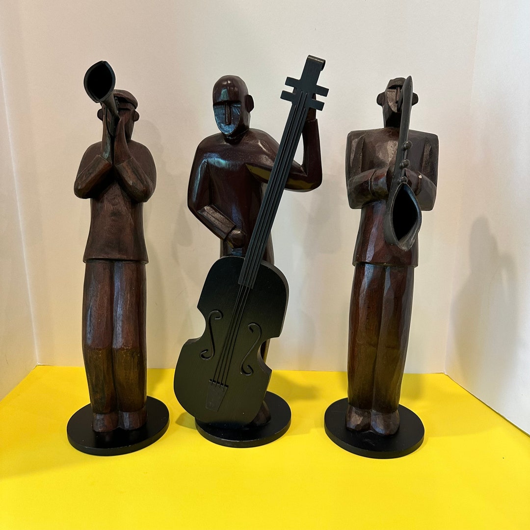Vintage, Set of 3, Wood Jazz Musician Figurines With Metal French Horn ...