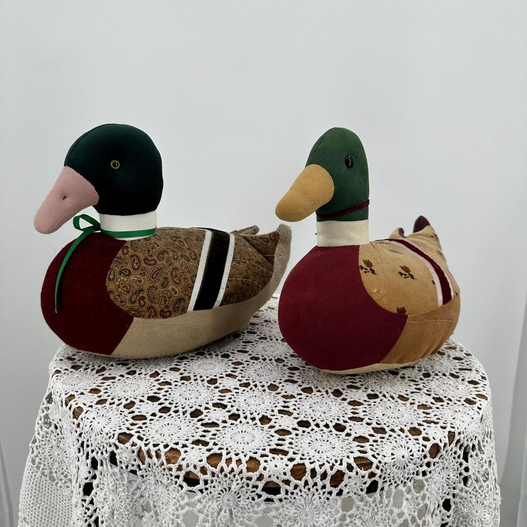 Vintage, Set of Two 1990s Cloth Patchwork Handmade Greenhead Mallard ...