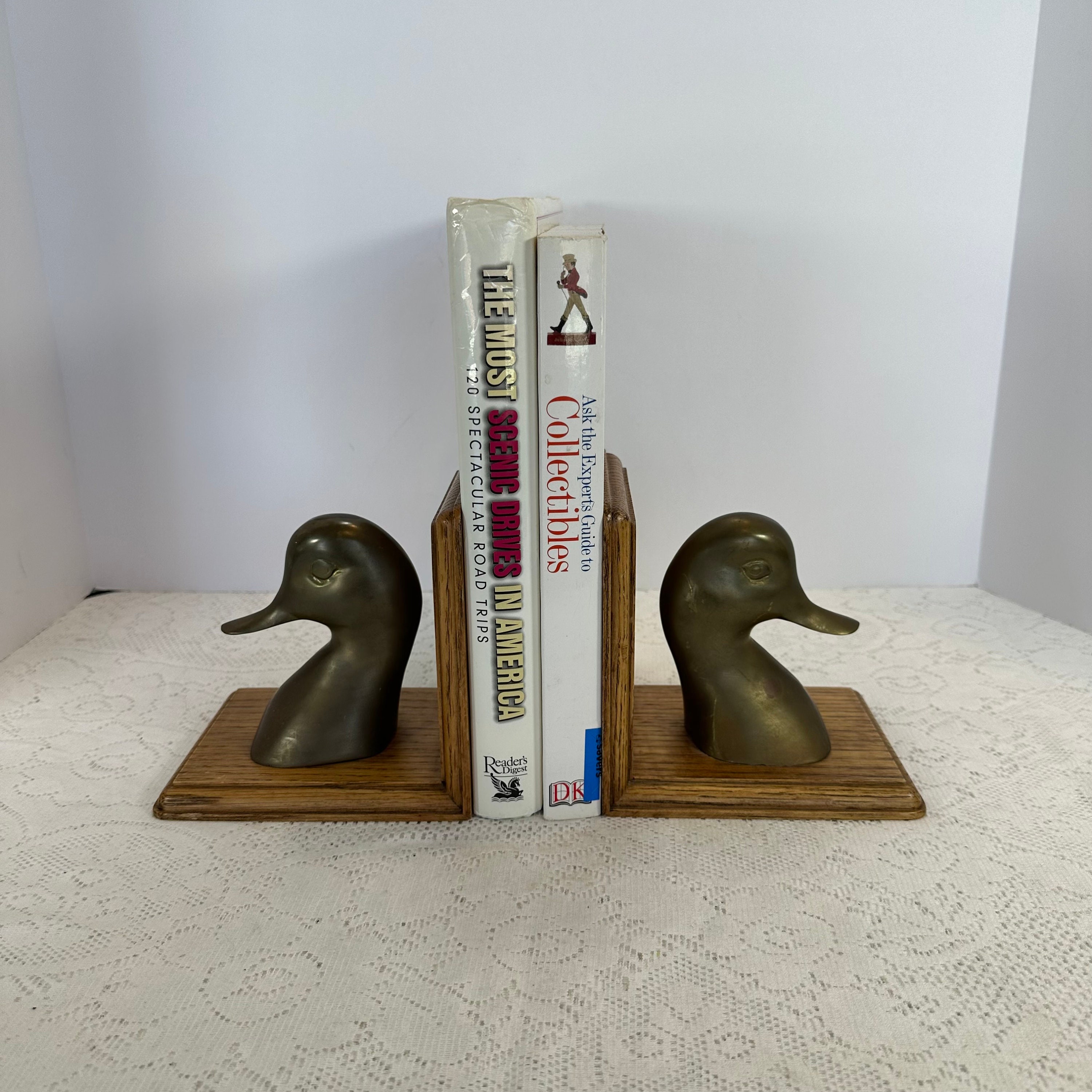 Vintage, Solid Brass Mallard Duck Head Mount on Oak Wood L Shape ...