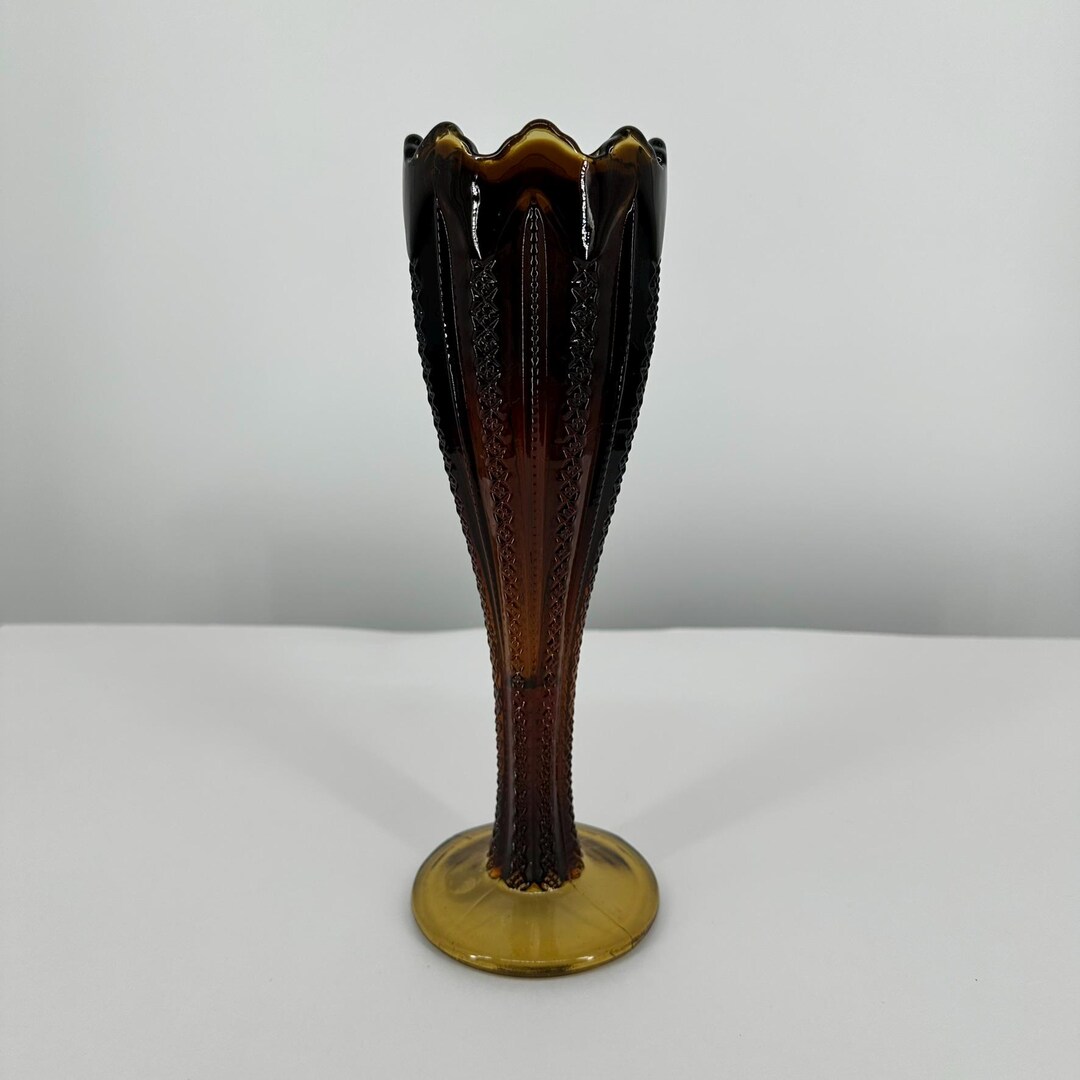 Vintage, Brown Glass Indiana Tiara Glass Goblet Style Vase Excellent ...