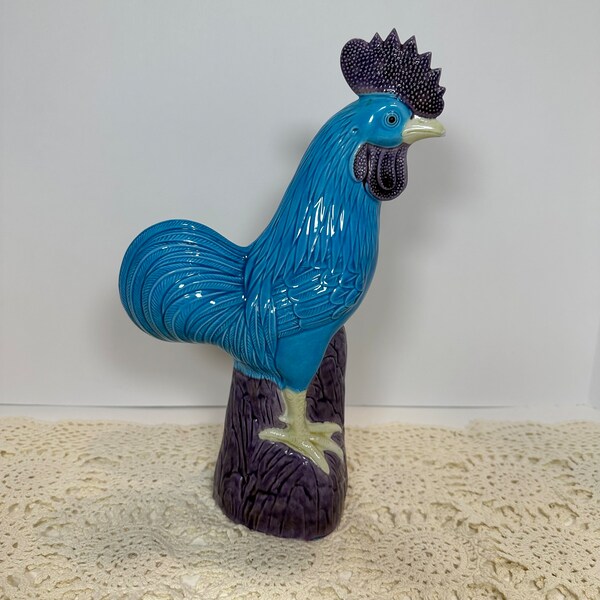Blue Porcelain Rooster - Etsy