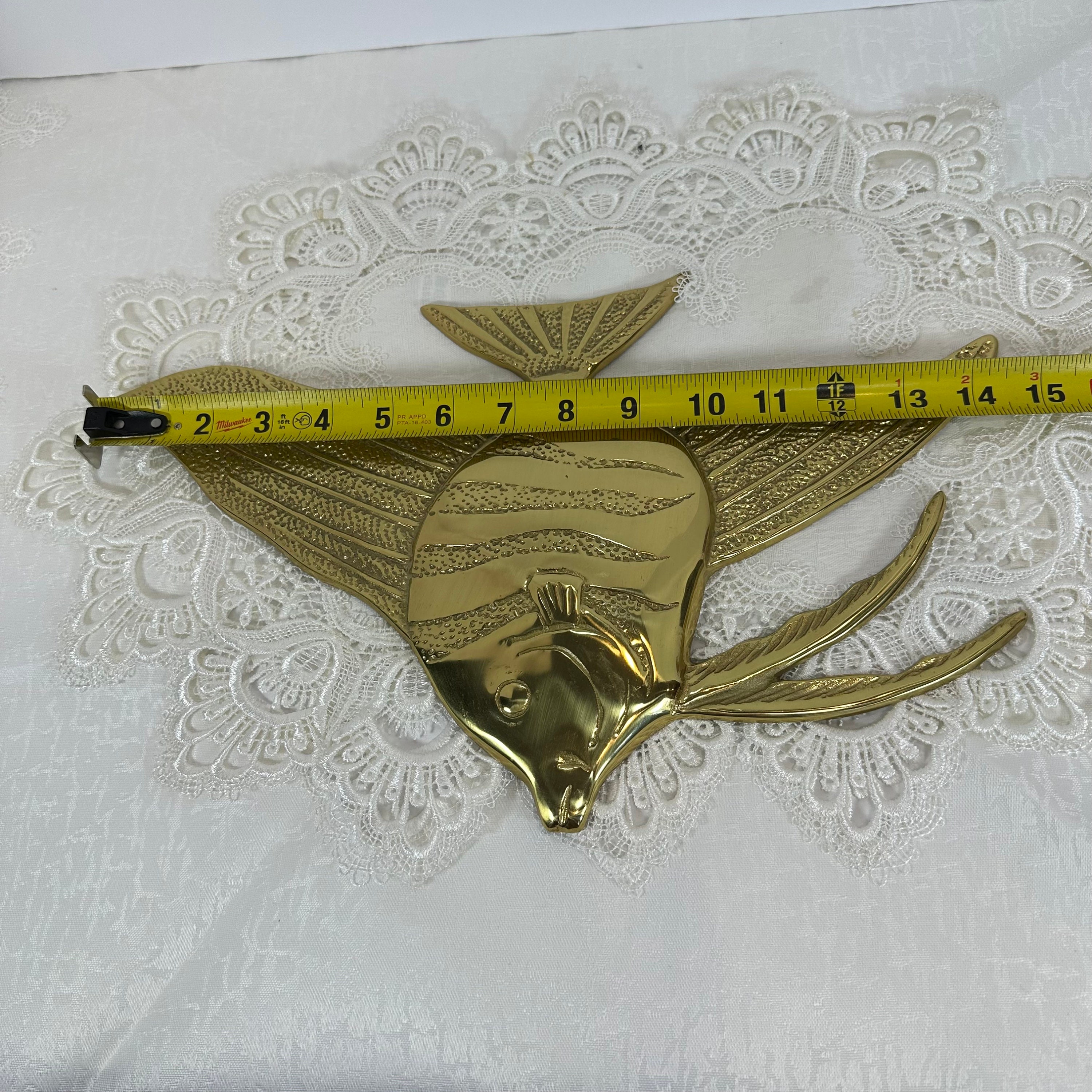 Vintage Large Solid Brass Angle Fish Wall Hanger Figurine 14.5in Tall ...