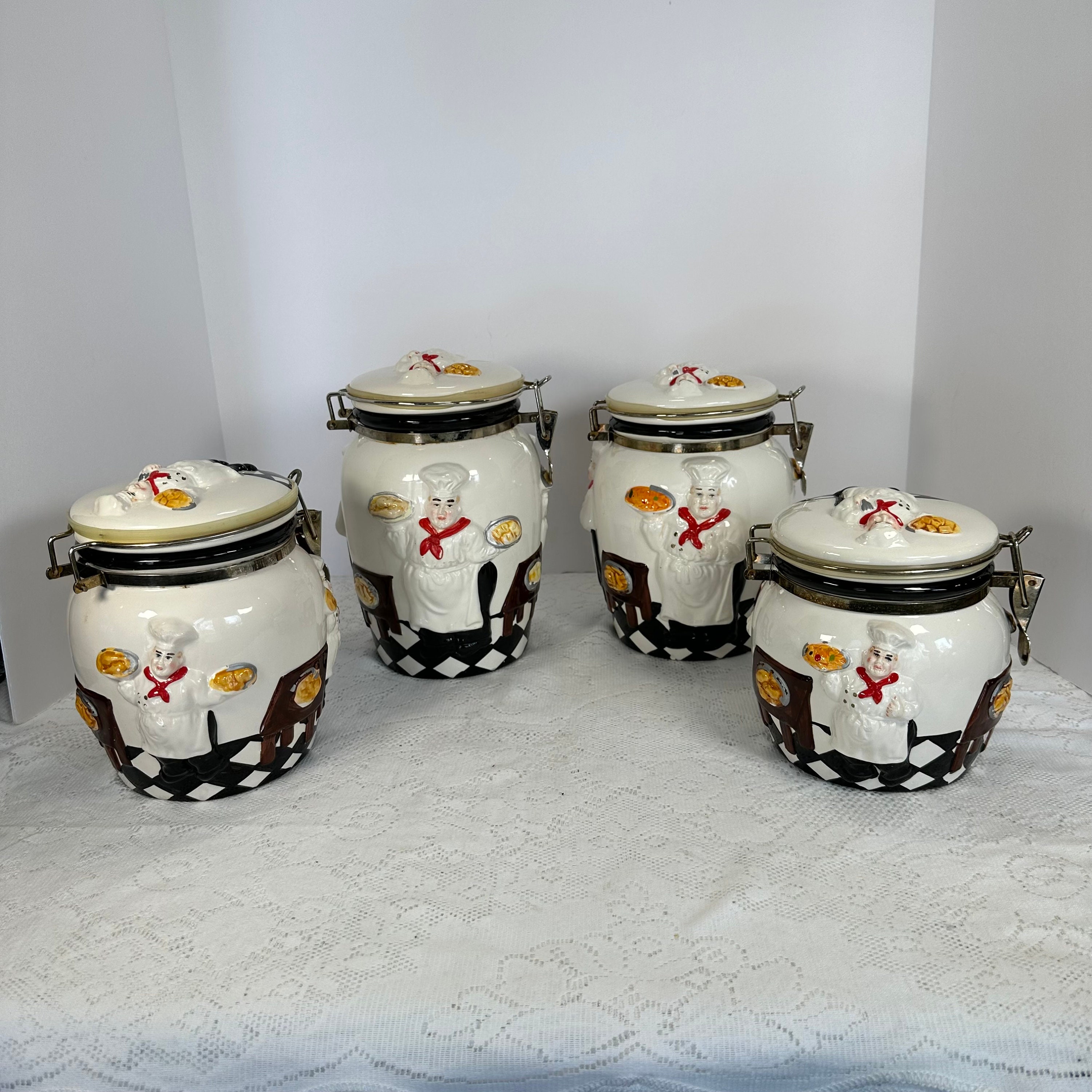 Vintage, Set of FOUR KMC©, Italian Themed Chef, W/black and White ...