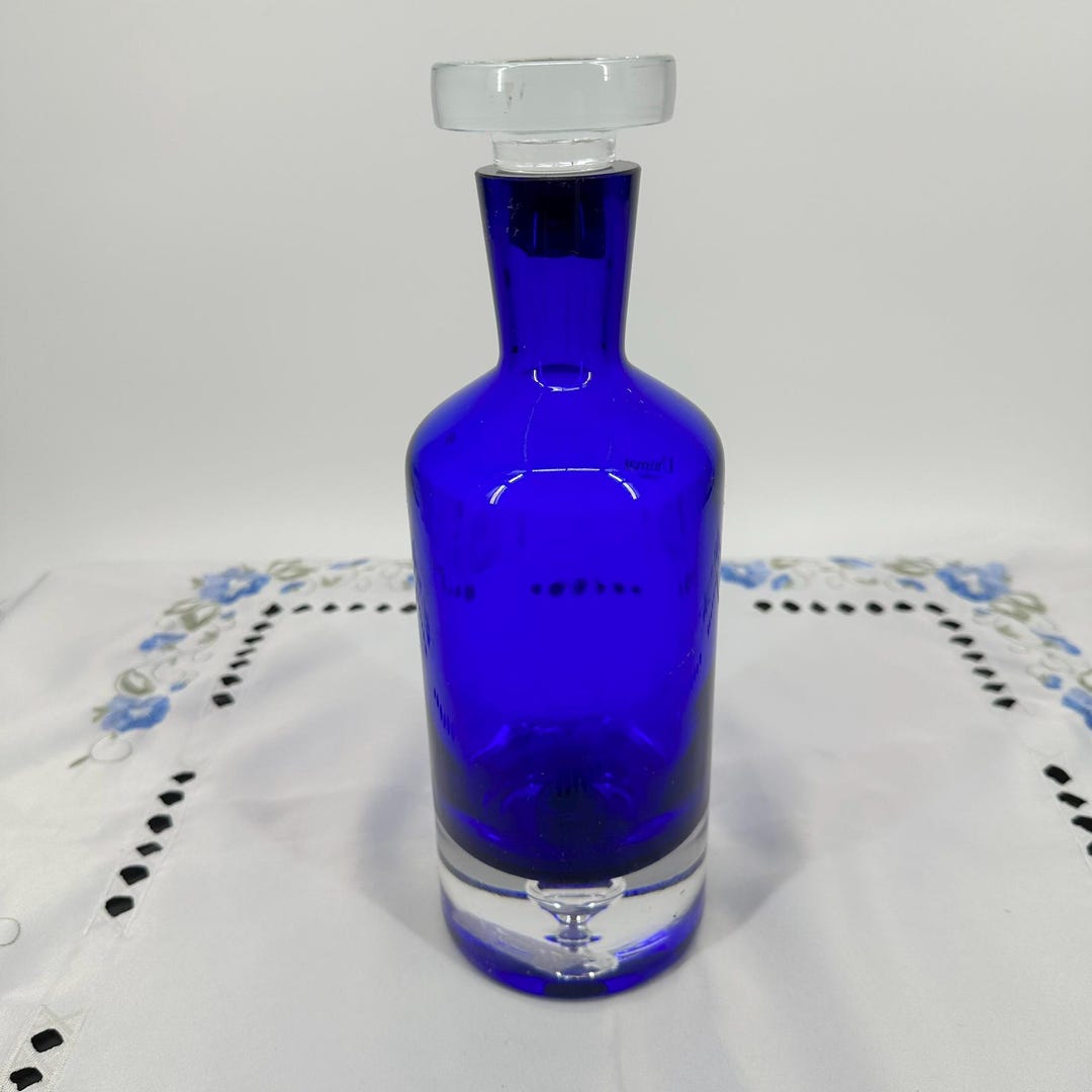 Vintage Ultimat Vodka Colbalt Blue Clear Bubble Glass Base With Glass ...