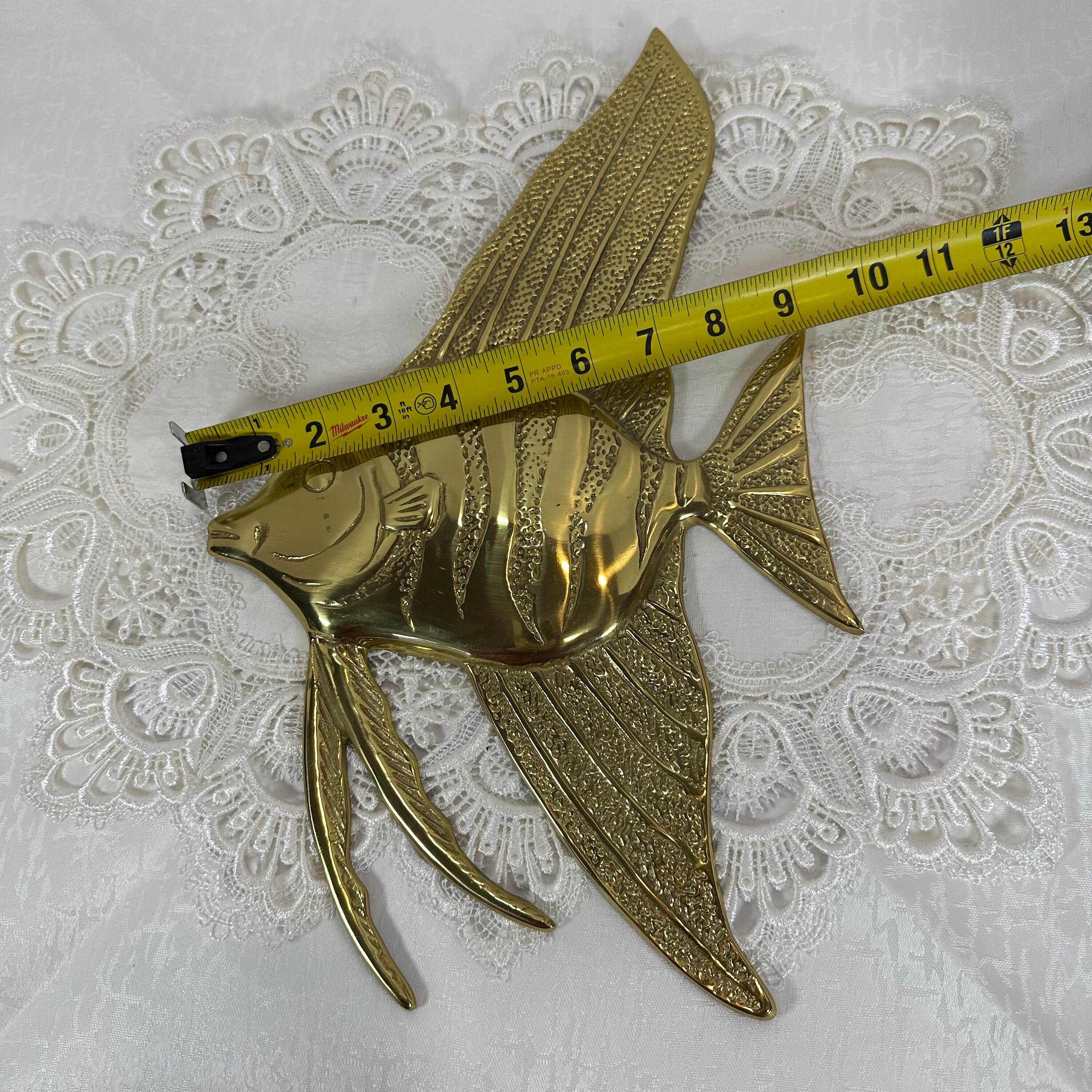 Vintage Large Solid Brass Angle Fish Wall Hanger Figurine 14.5in Tall ...