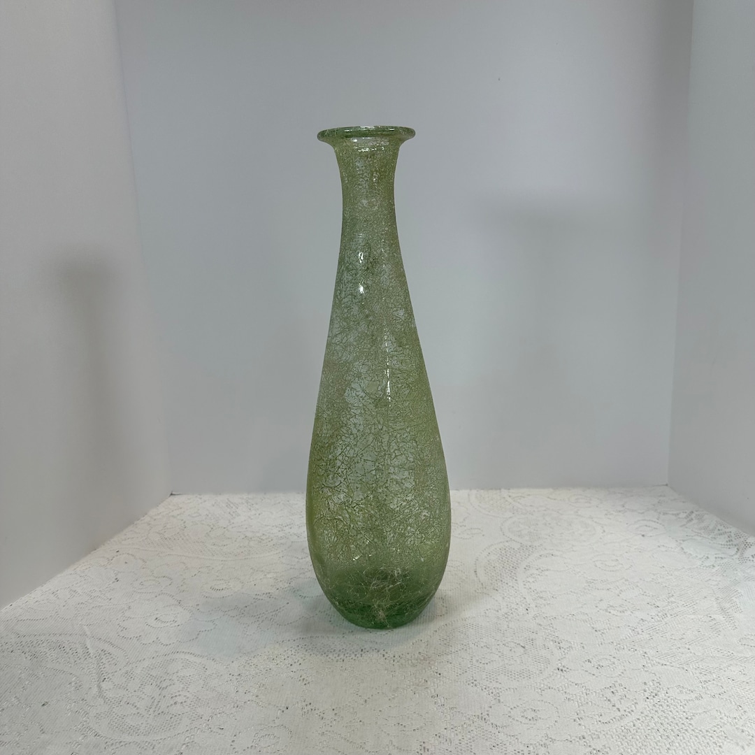 Green MCM Spaghetti String Drizzle Vase Glass Design Figural Vase 15 ...