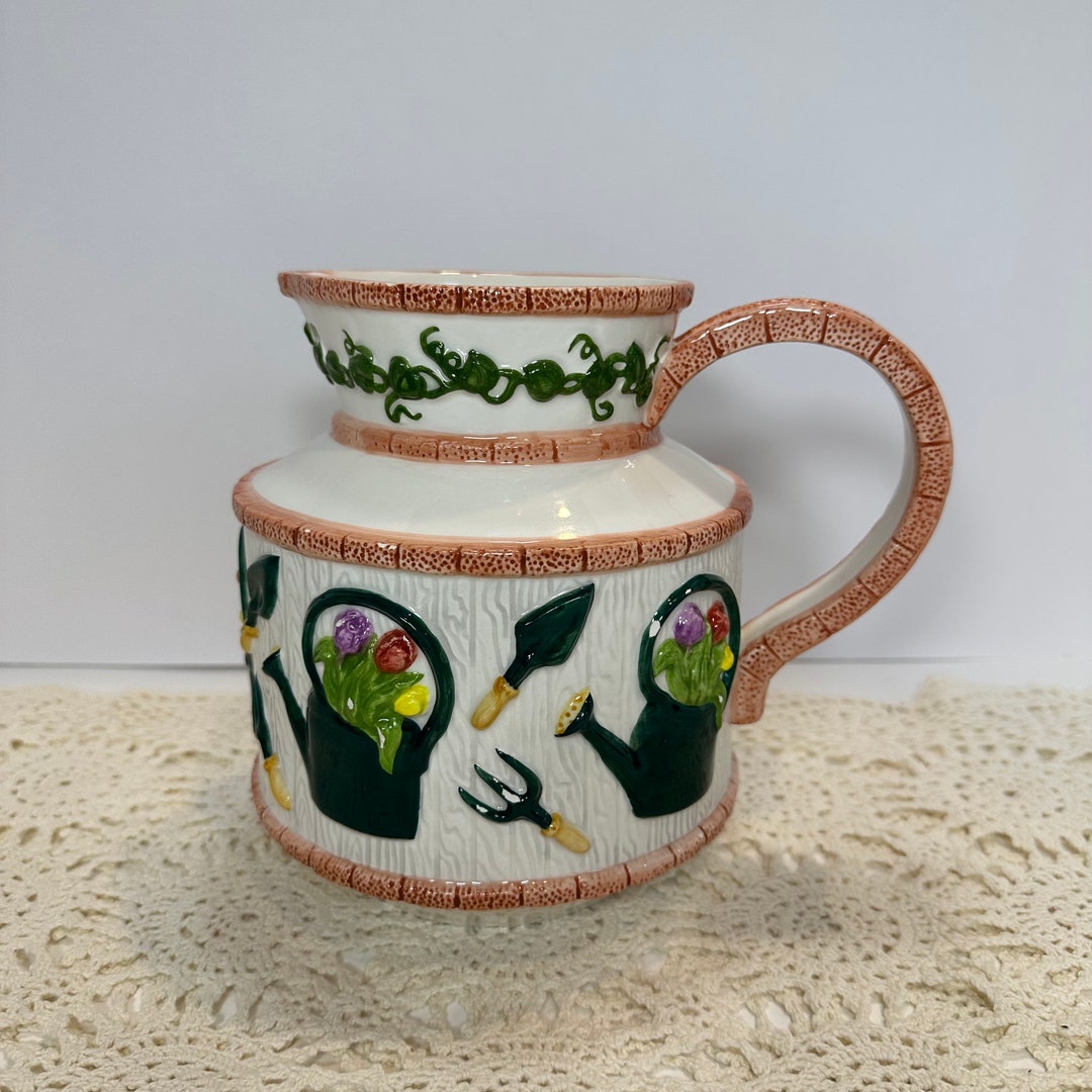 Vintage Clay Art From San Fransico Pitcher/vase, Hand Painted Flower ...