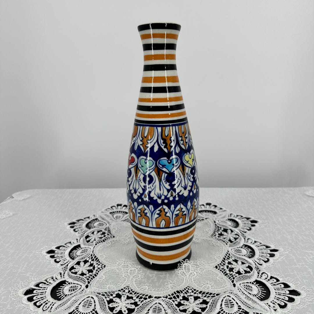 Vintage, Spanish/mexico Bright Colorful Porcelain Vase, Hand Painted ...