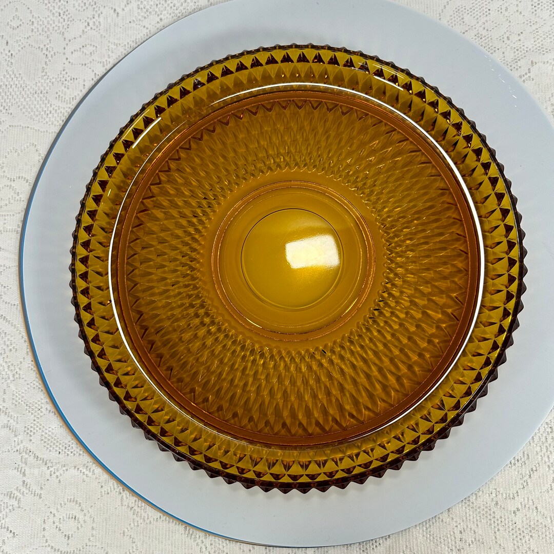 Vintage Amber Honey Cut Glass Sawtooth Round Platter, Severing Platter ...