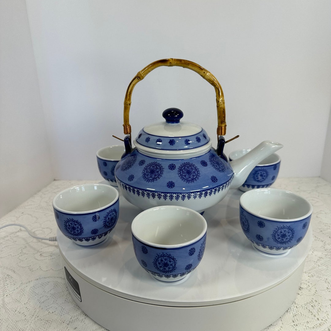 Vintage, Blue and White Asian, "world Market", Tea Set With SIX Cups ...