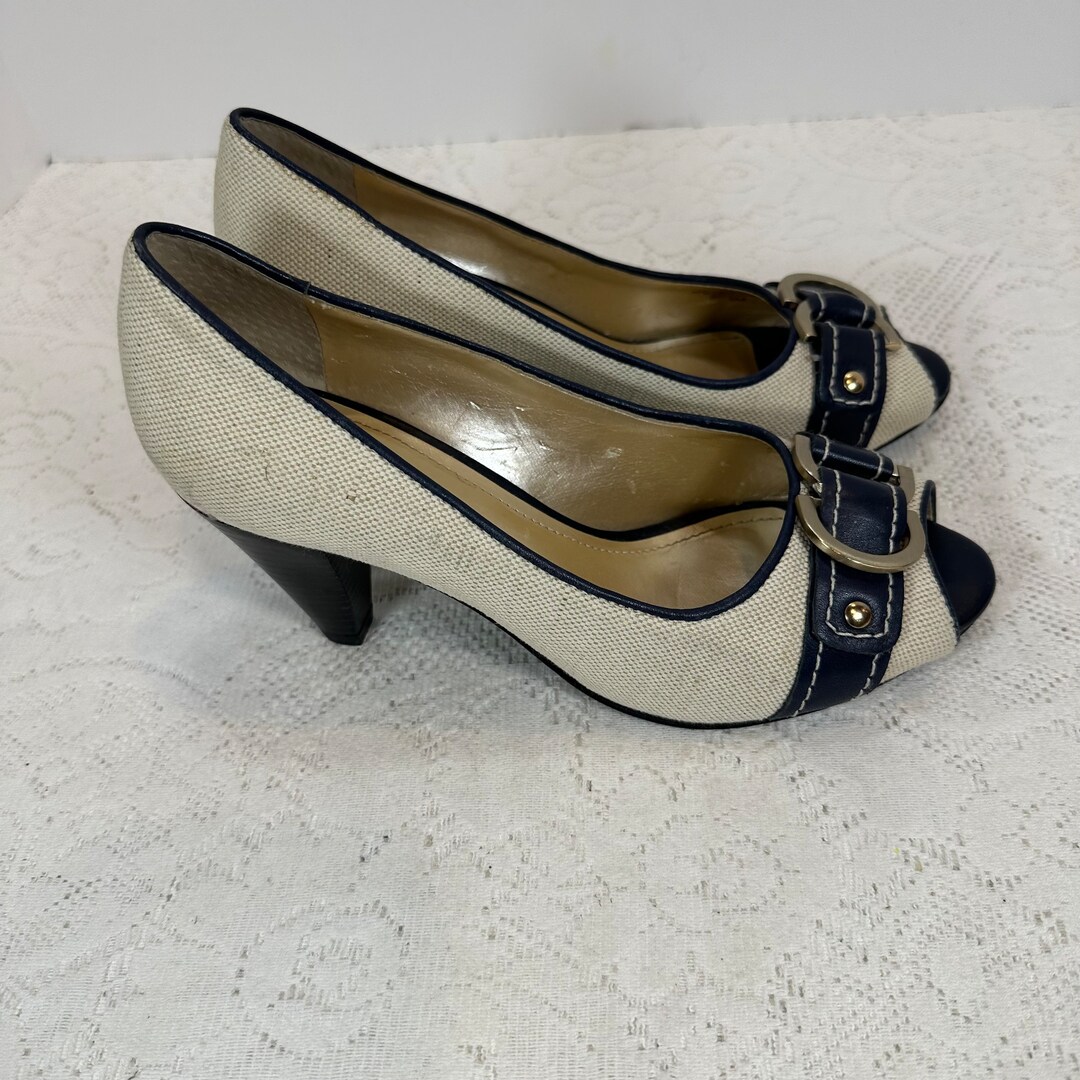 Women's Shoes, Alex Marie, Tan Canvas Open Toe, Dark Black Leather Trim ...