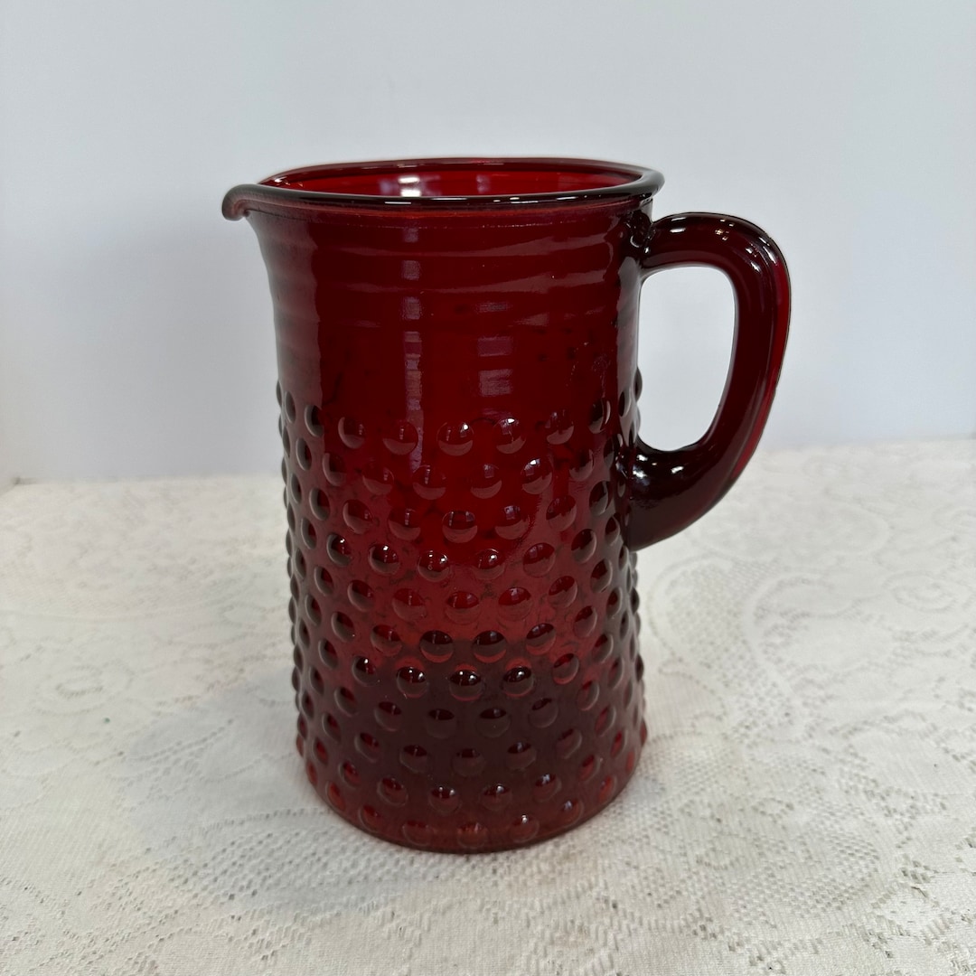 Vintage, Anchor Hocking, Ruby Red Glass Hobnail, 60oz Lipped Pitcher ...