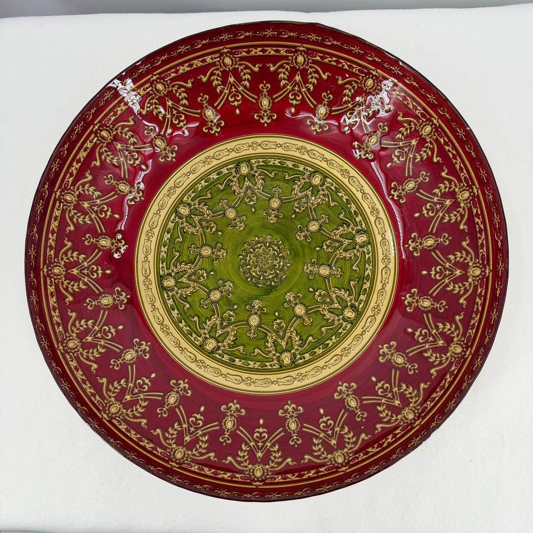 Authentic Hürrem Sultan Decorative Plate, Red and Green Ornate Gold ...
