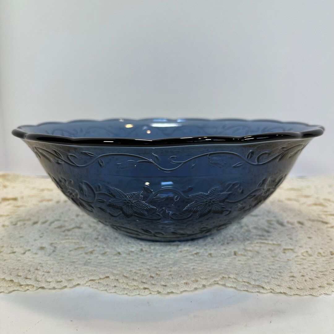 Vintage Princess House Serving Bowl Glass Large Fantasia Sapphire Blue ...