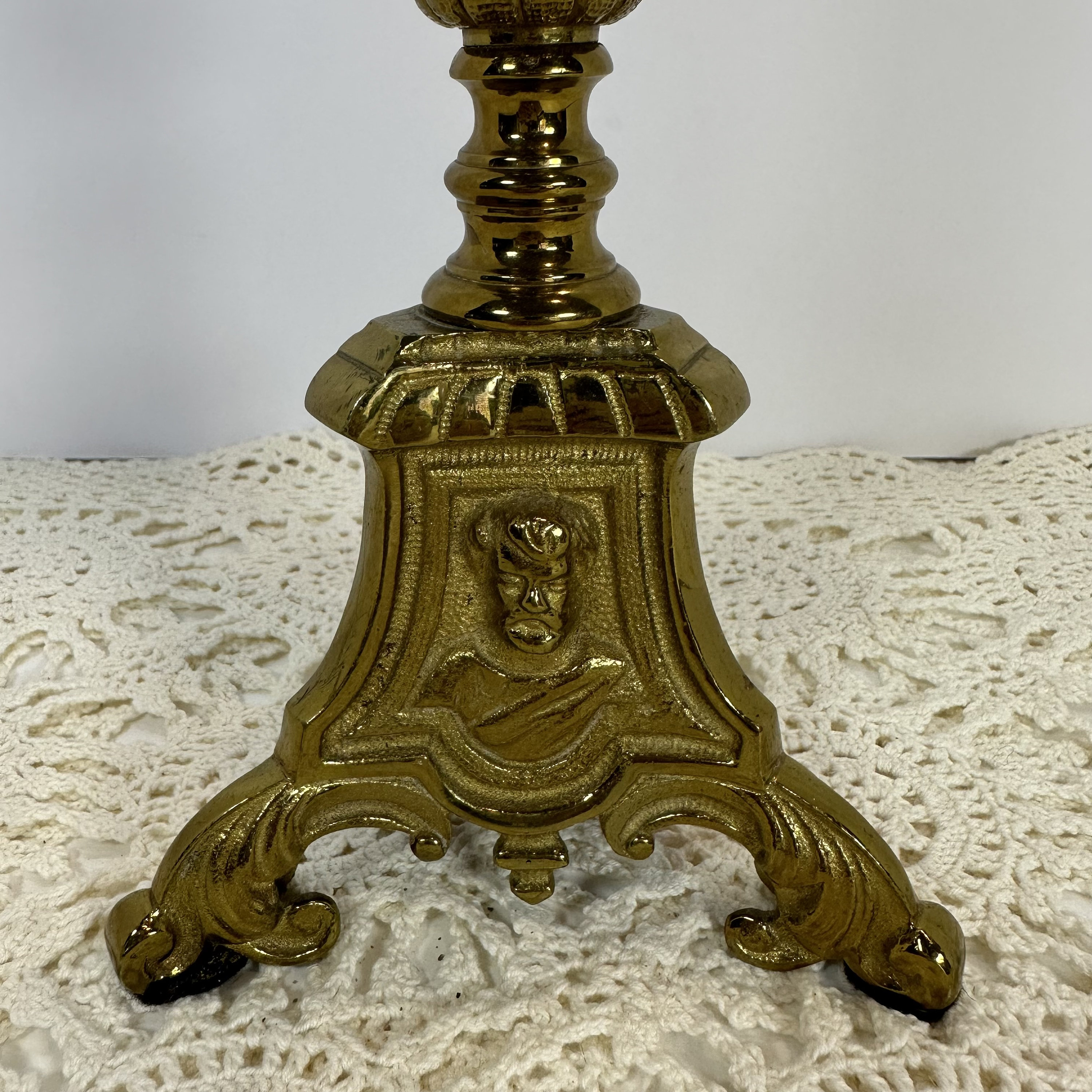 Tall Large Solid Brass Church Candle Stick Holder, Jesus, Mary, and ...