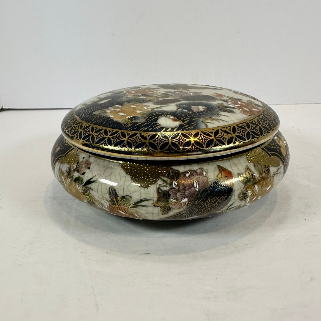 Vintage 60s, Satsuma Porcelain Covered Candy/trinket/snack Dish With ...