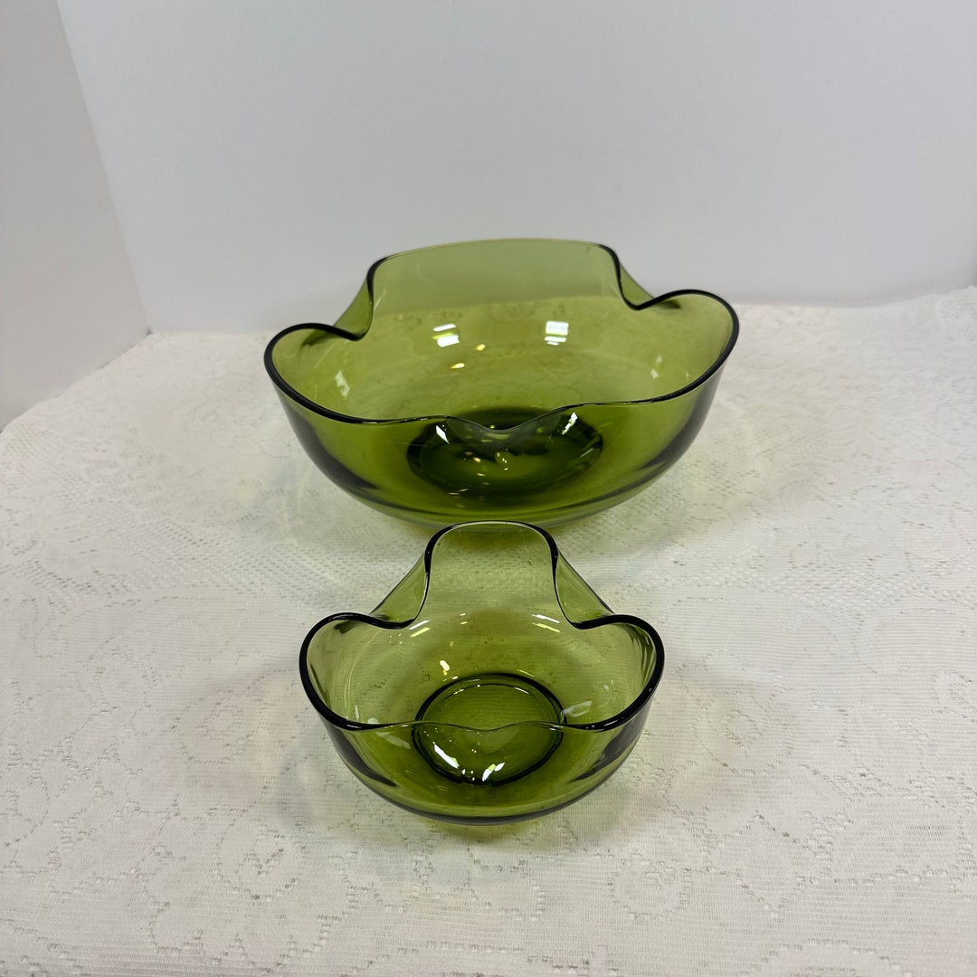 Vintage Anchor Hocking 9"-inch Chip and Dip Set in Modern Forest Green ...