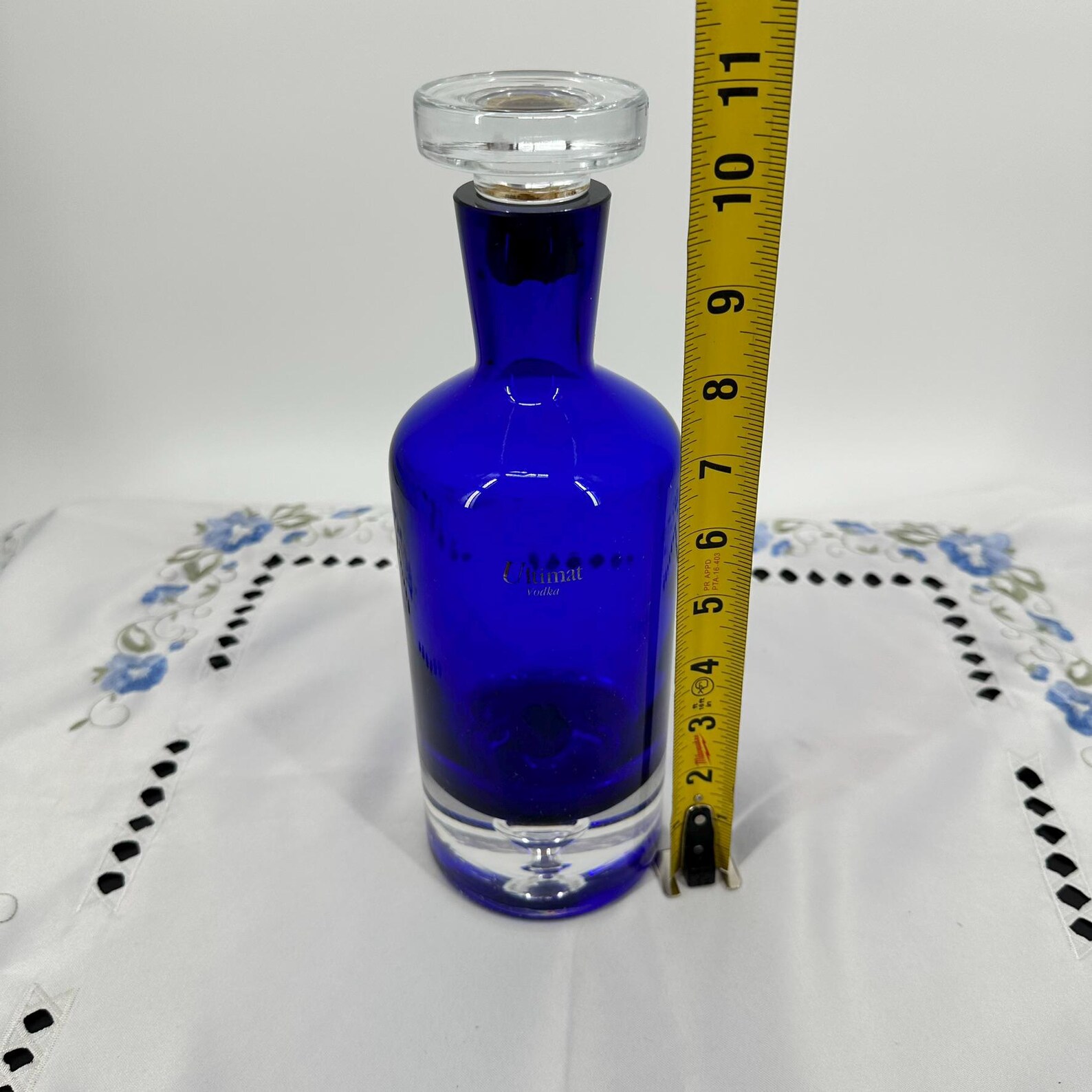 Vintage Ultimat Vodka Colbalt Blue Clear Bubble Glass Base With Glass ...