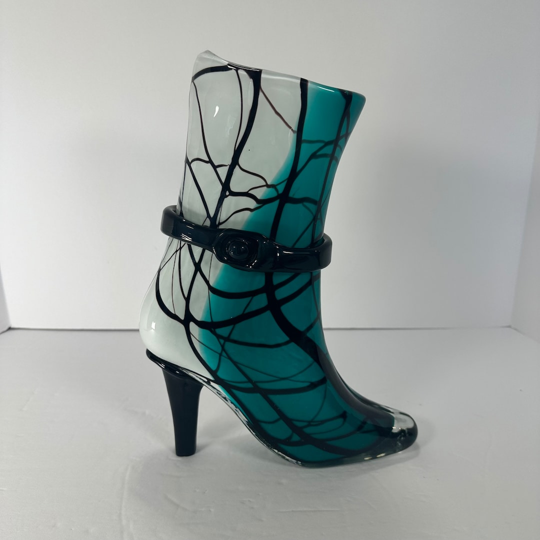 Vintage, Art Glass, Hand Blown Teal, Black and White Stiletto High Heel ...