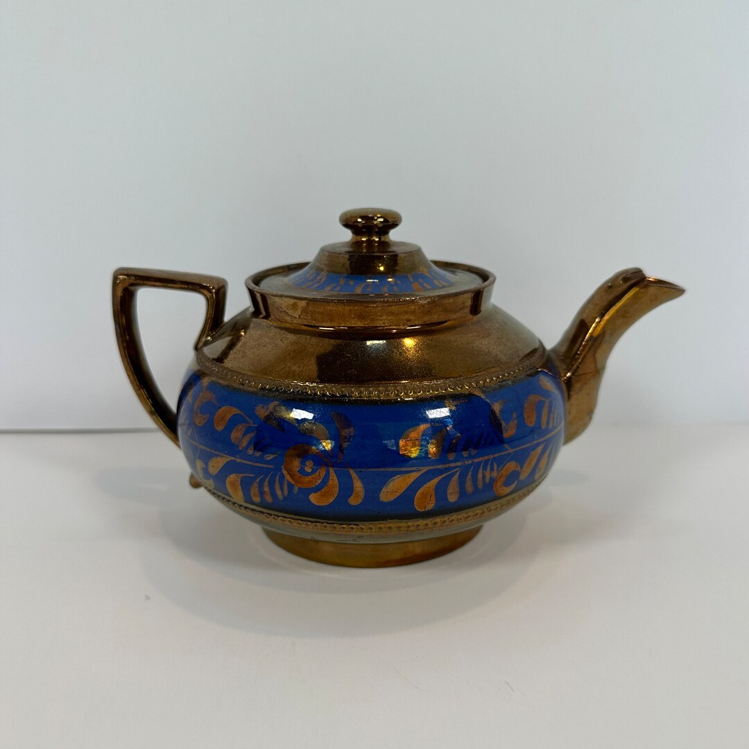 Vintage Bronze Copper Rust Ware and Blue and Gold Flowers Teapot 4.5 ...