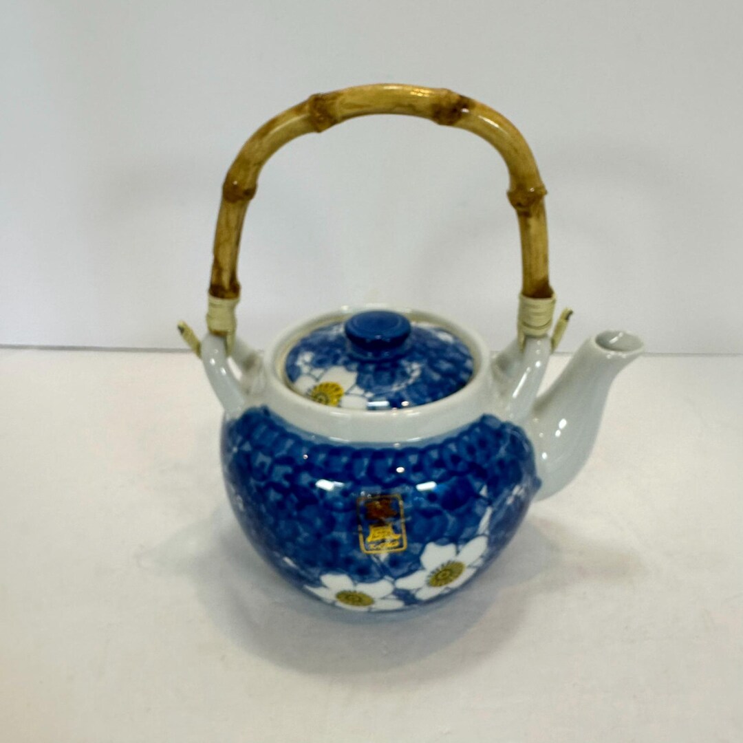 Tetera vintage japonesa Kafuh de porcelana azul y blanca con asa de ...